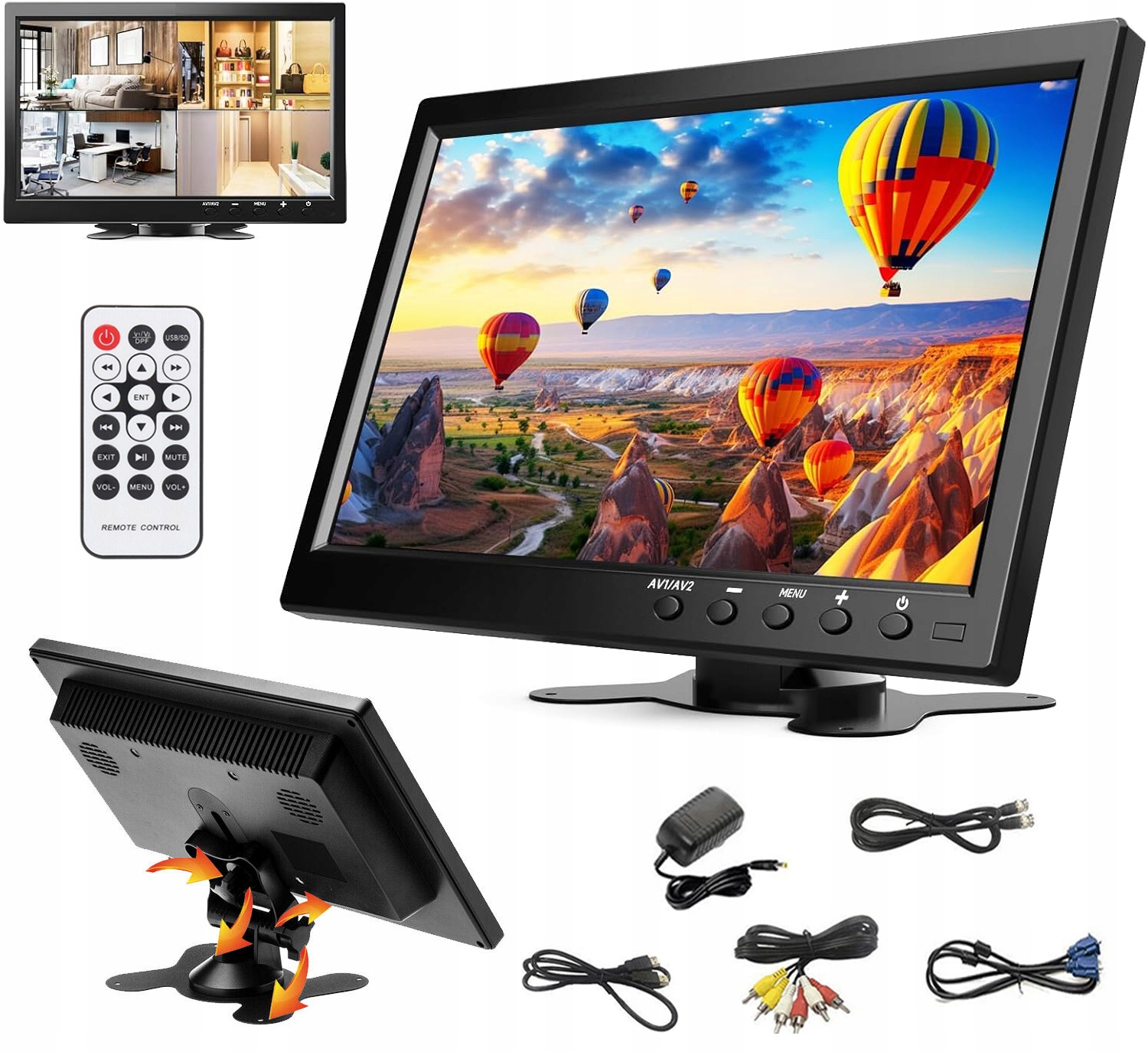 TELEWIZOR SAMOCHODOWY MONITOR LED 10.1'' HD Z HDMI VGA AV BN 12V EKRAN ...