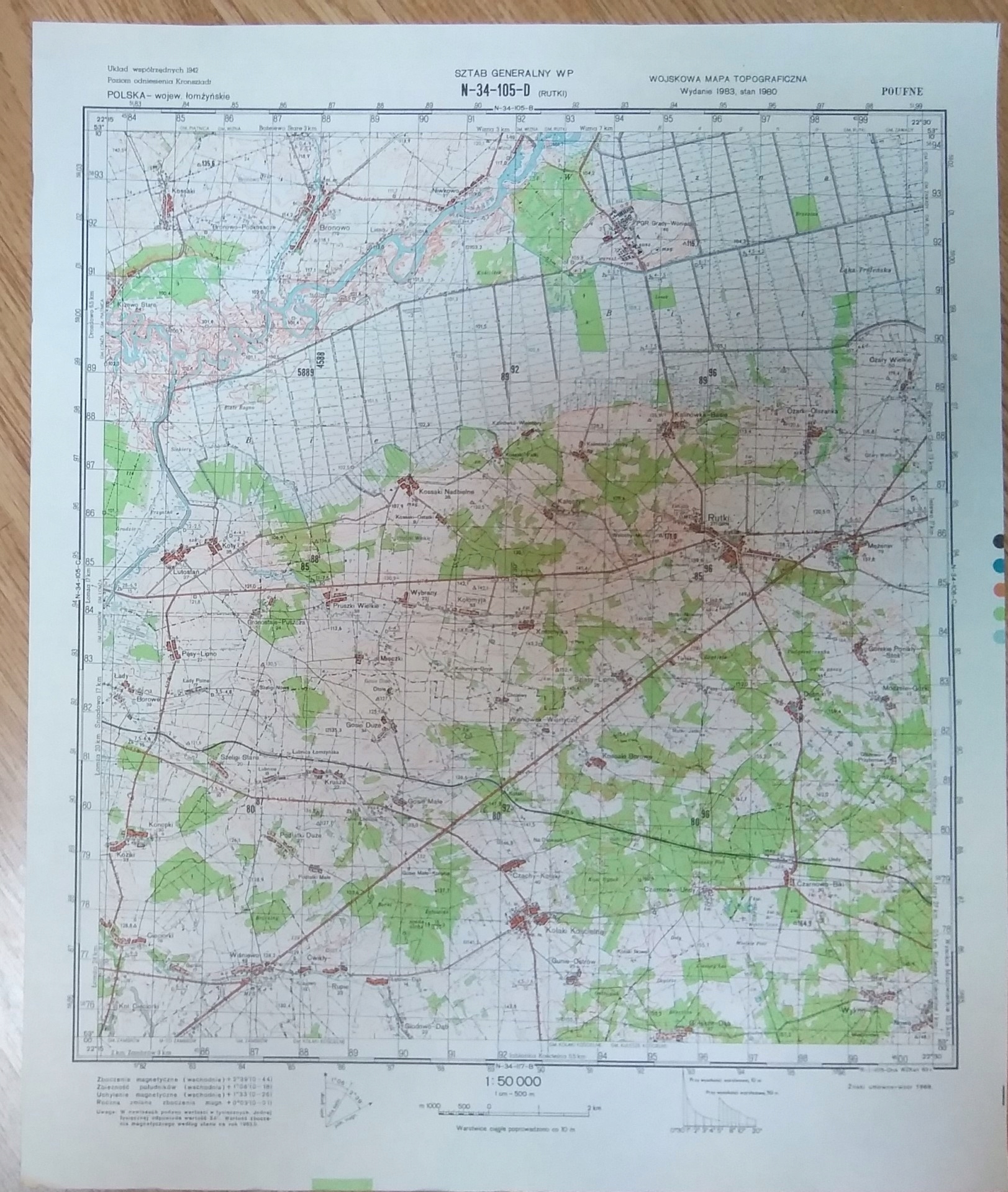 RUTKI mapa topograficzna 1983 r. pow. Zambrów (3) • Cena, Opinie ...