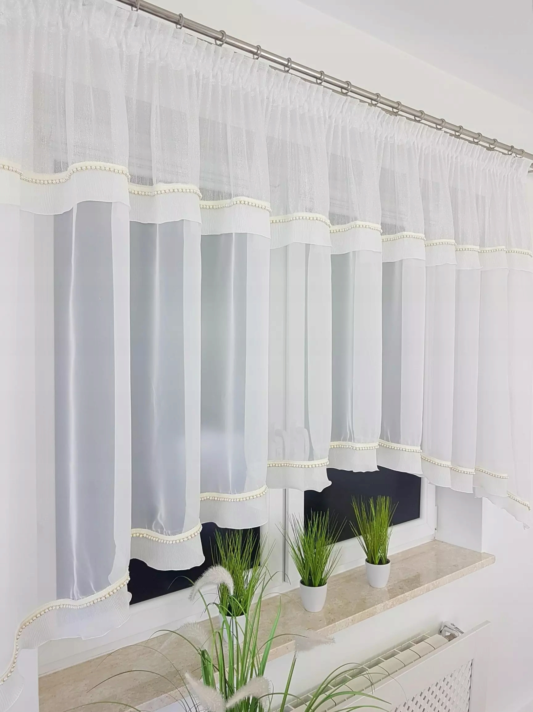 FIRANA GOTOWA Z KORALIKAMI FIRANKI Z FALBANKĄ DO SALONU POKOJU WOAL 400 ...