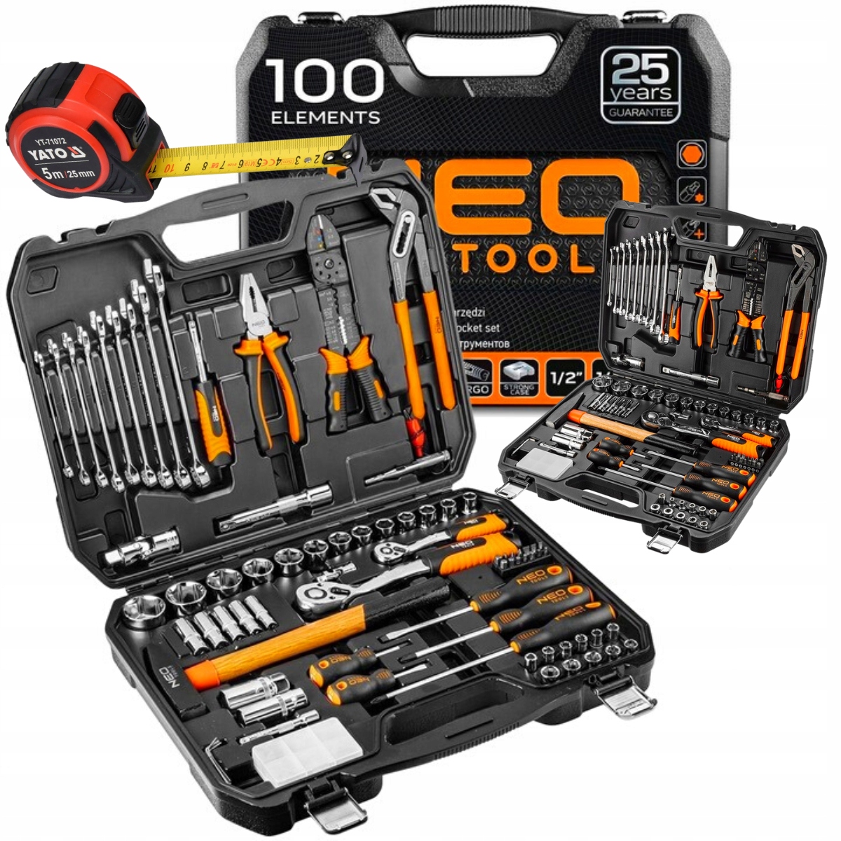 ZESTAW NARZĘDZI Neo Tool 100 elementów KLUCZE NASTAWNE walizka ...