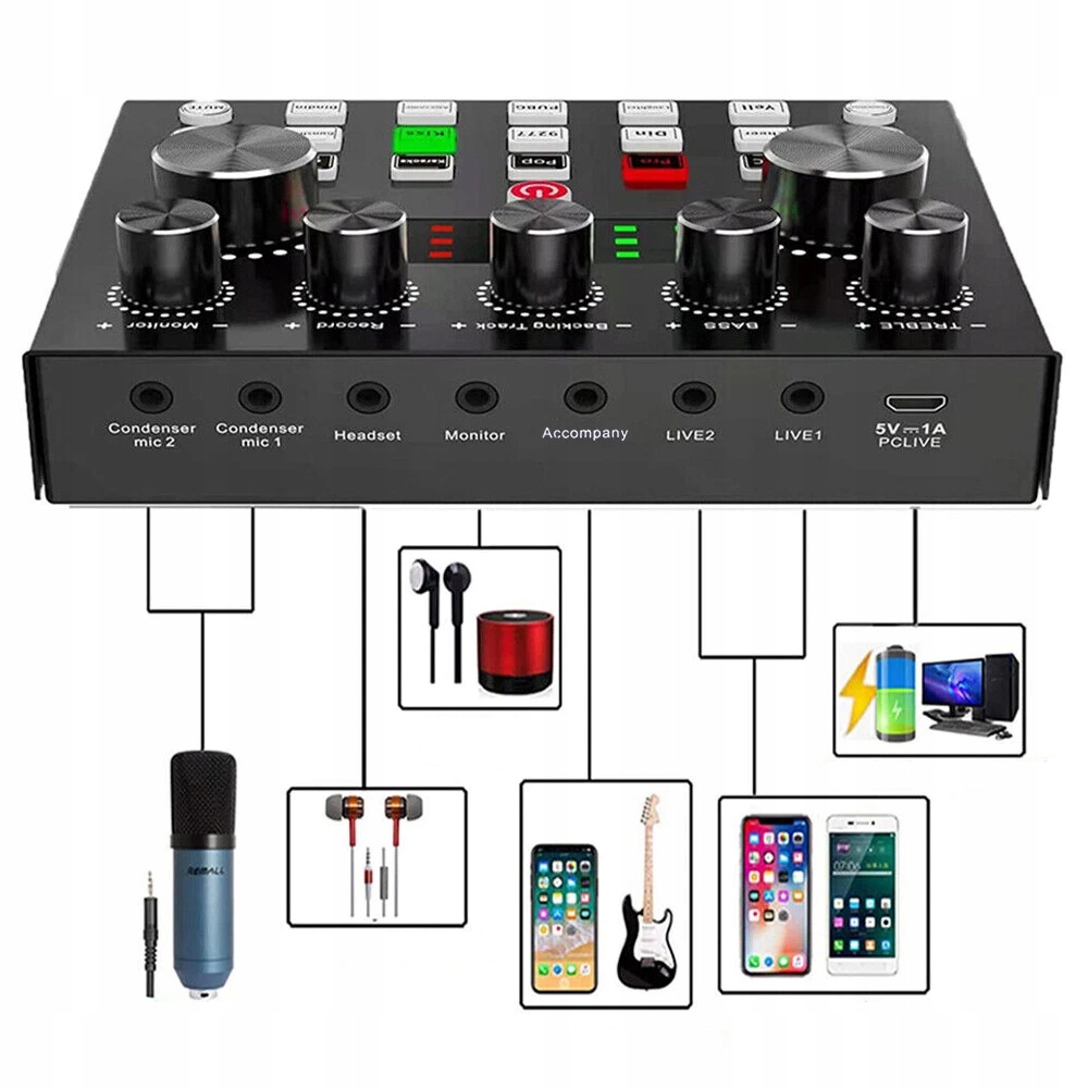 V8S Hangszinkártya Bluetooth 5.0-val és 16 Funkciógombbal ...