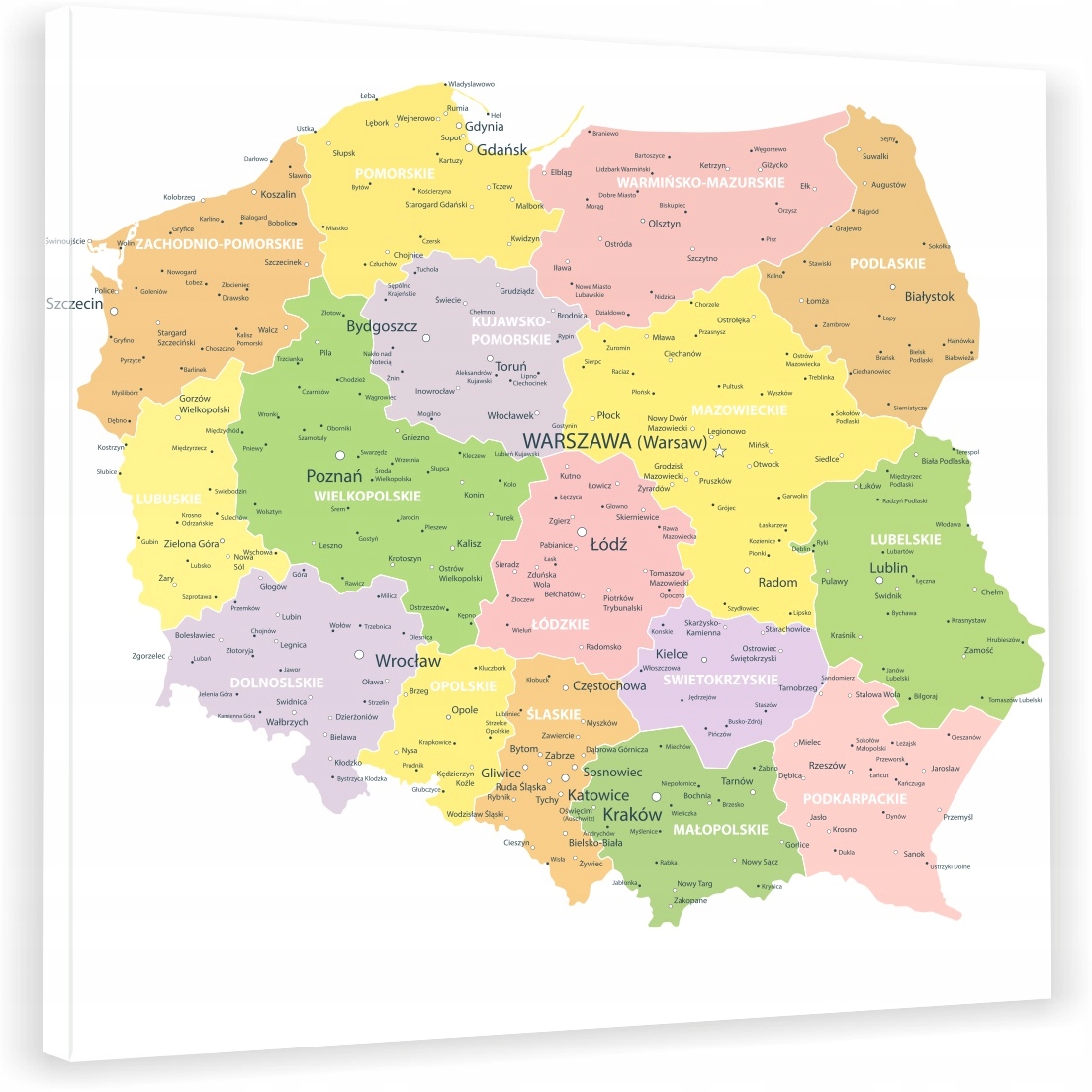 TABLICA KORKOWA OBRAZ KORKOWY MAPA POLSKI WOJEWÓDZTWA MIASTA 60x60 ...
