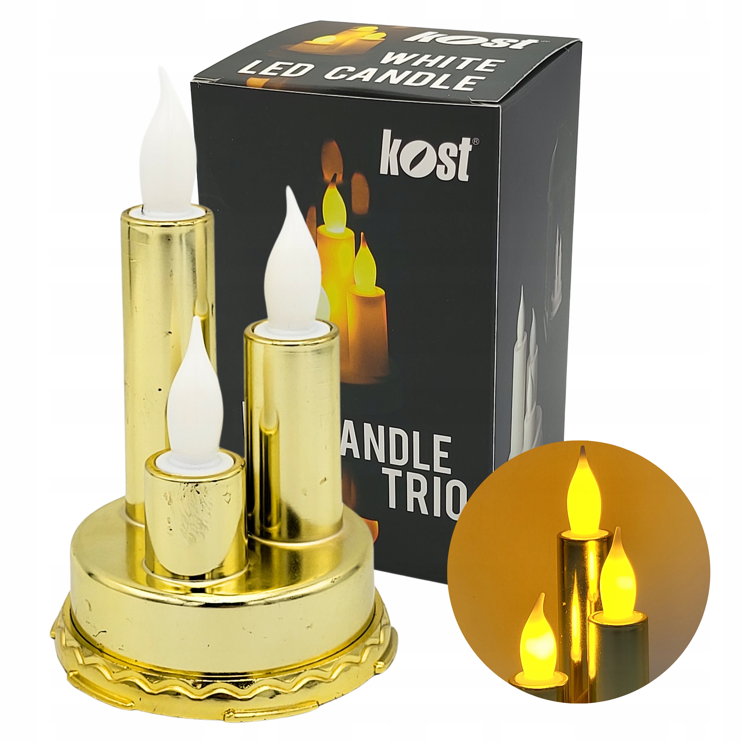 Świeca LED potrójna Wkłady do Zniczy na baterie 2 x R6 Złota Mocne ...