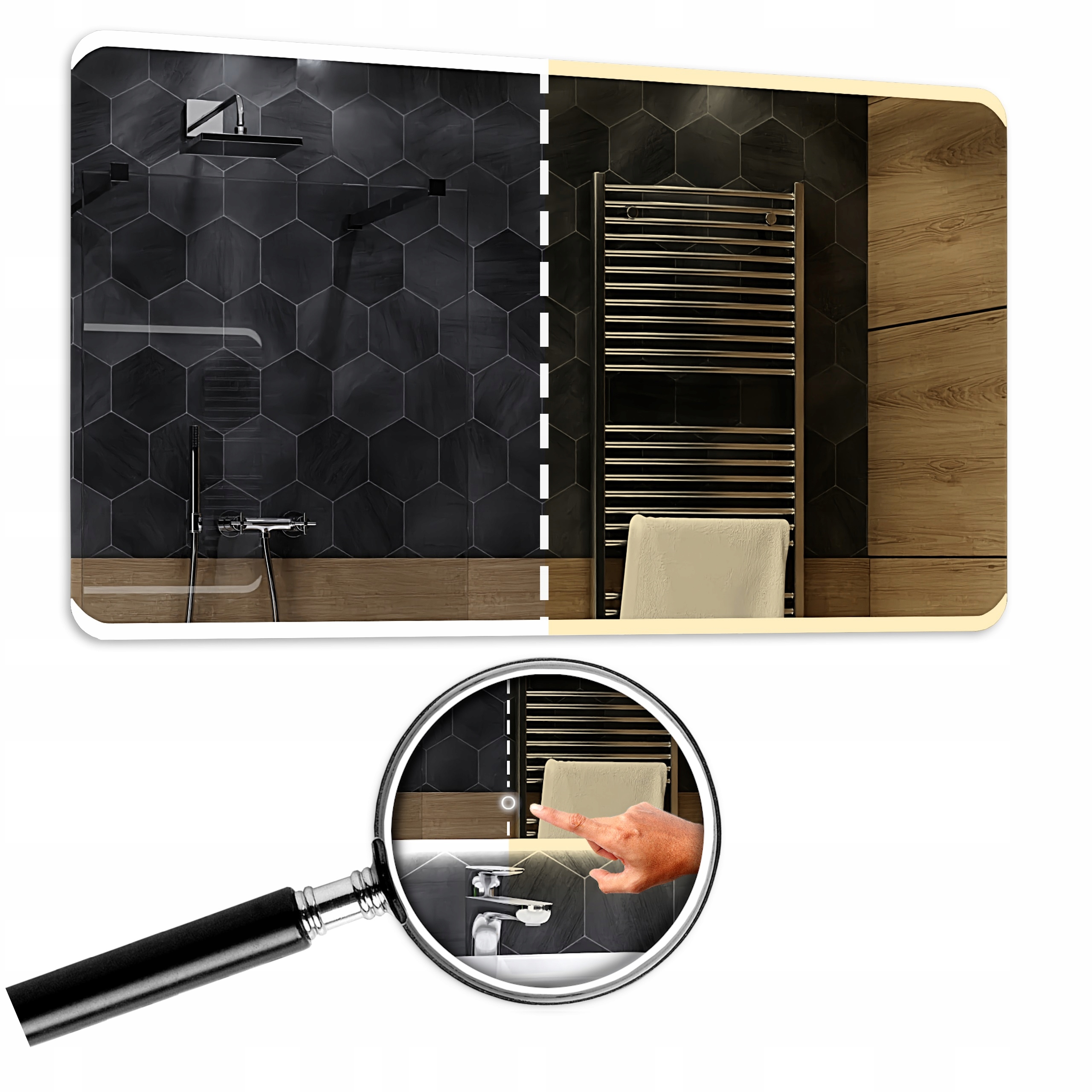 Modena Dual LED megvilágított tükör, 90x70 cm, érintőkapcsolóval, (5901980107541) • Ár ...