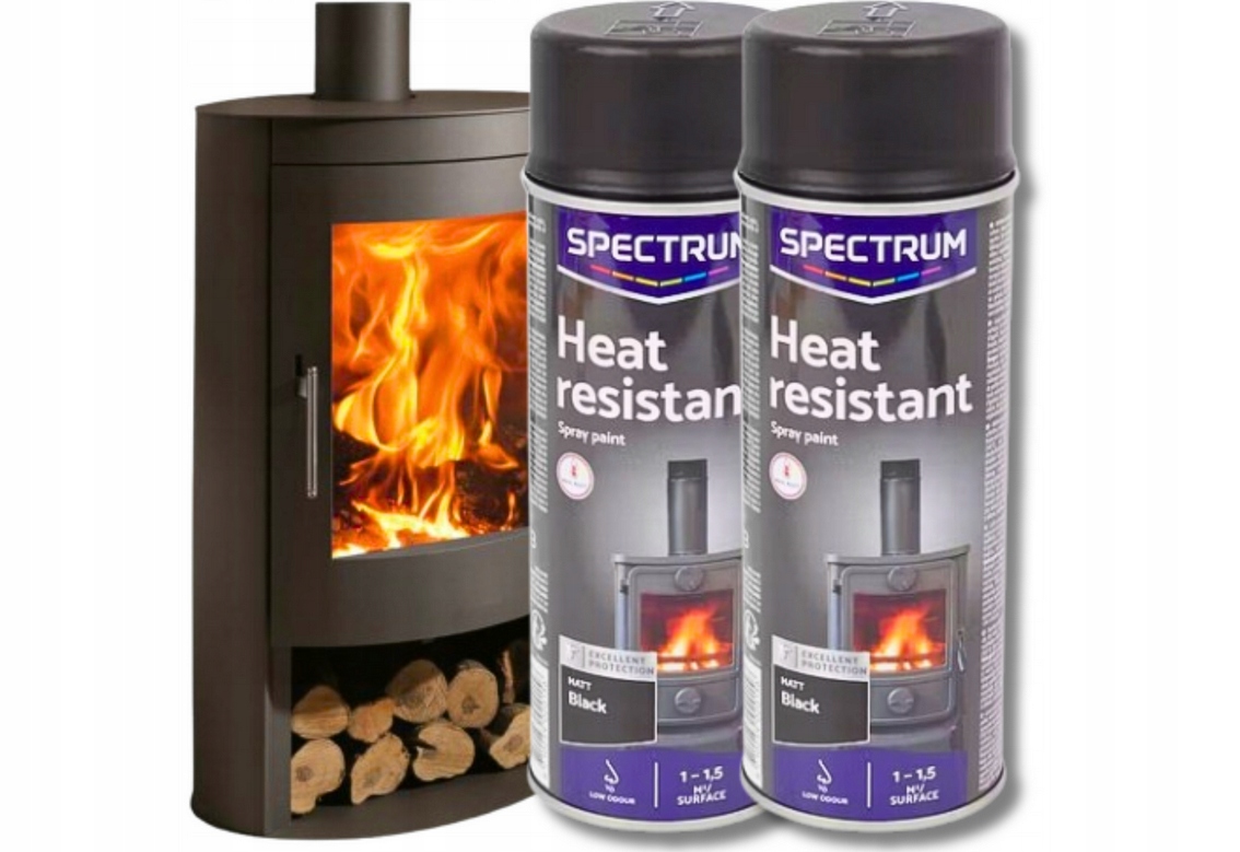 FARBA ŻAROODPORNA SPRAY CZARNY MAT W SPRAYU DO KOMINKÓW SPECTRUM 400ml ...