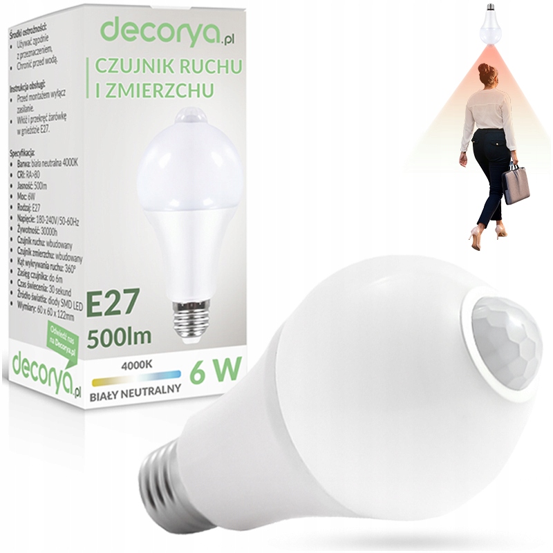 ŻARÓWKA ELEKTRYCZNA LED PIR E27 AUTOMATYCZNA CZUJNIK ZMIERZCHU RUCHU 6W ... ŻARÓWKA ELEKTRYCZNA LED PIR E27 AUTOMATYCZNA CZUJNIK ZMIERZCHU RUCHU 6W ...