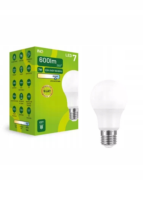 ŻARÓWKA LED A60 E27 230V 7W = 50W ZIMNA CW 6500K (5902767425766) • Cena, Opinie • Źródła światła ...