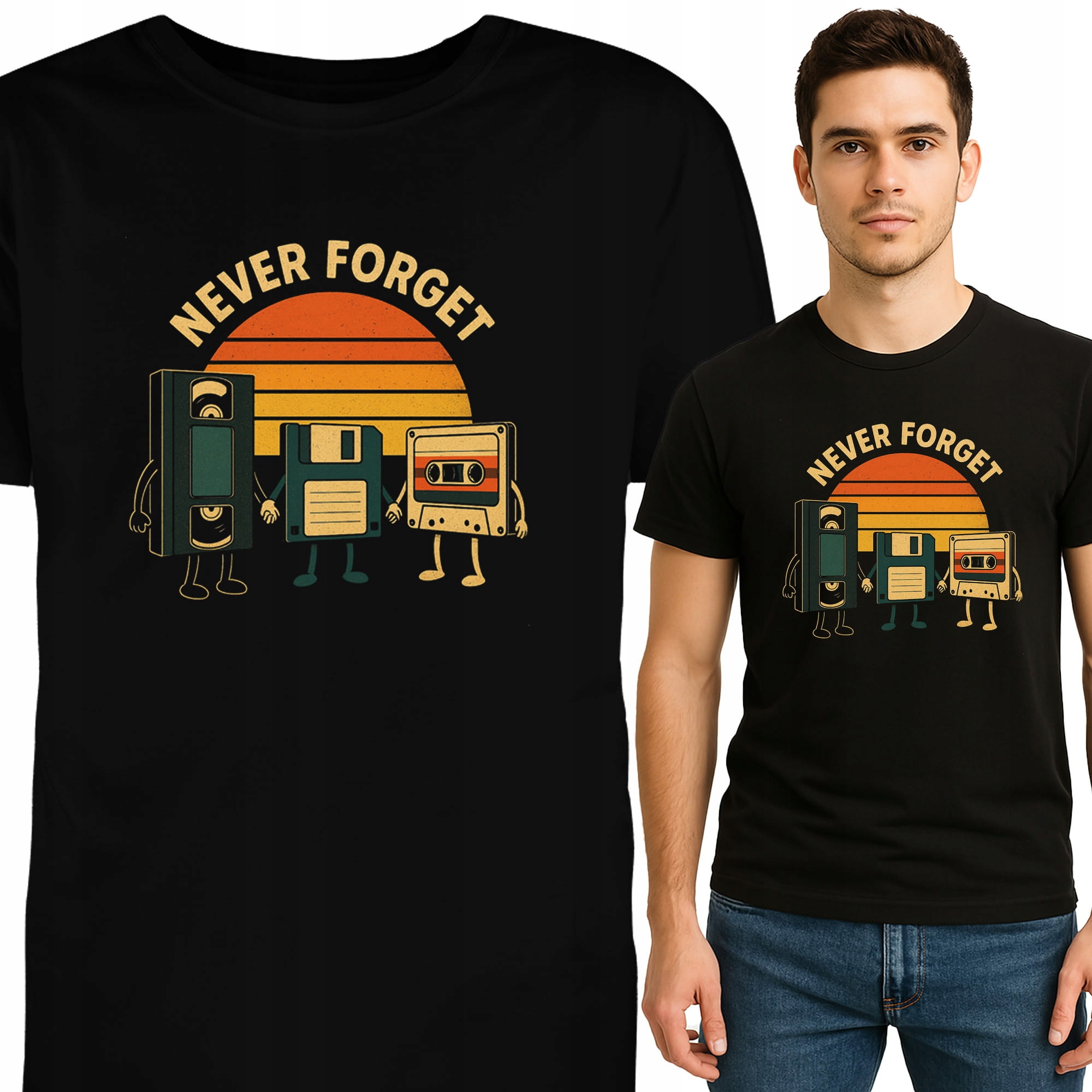 NEVER FORGET VHS FDD RETRO VINTAGE Z NADRUKIEM ŚMIESZNA KOSZULKA MĘSKA ...