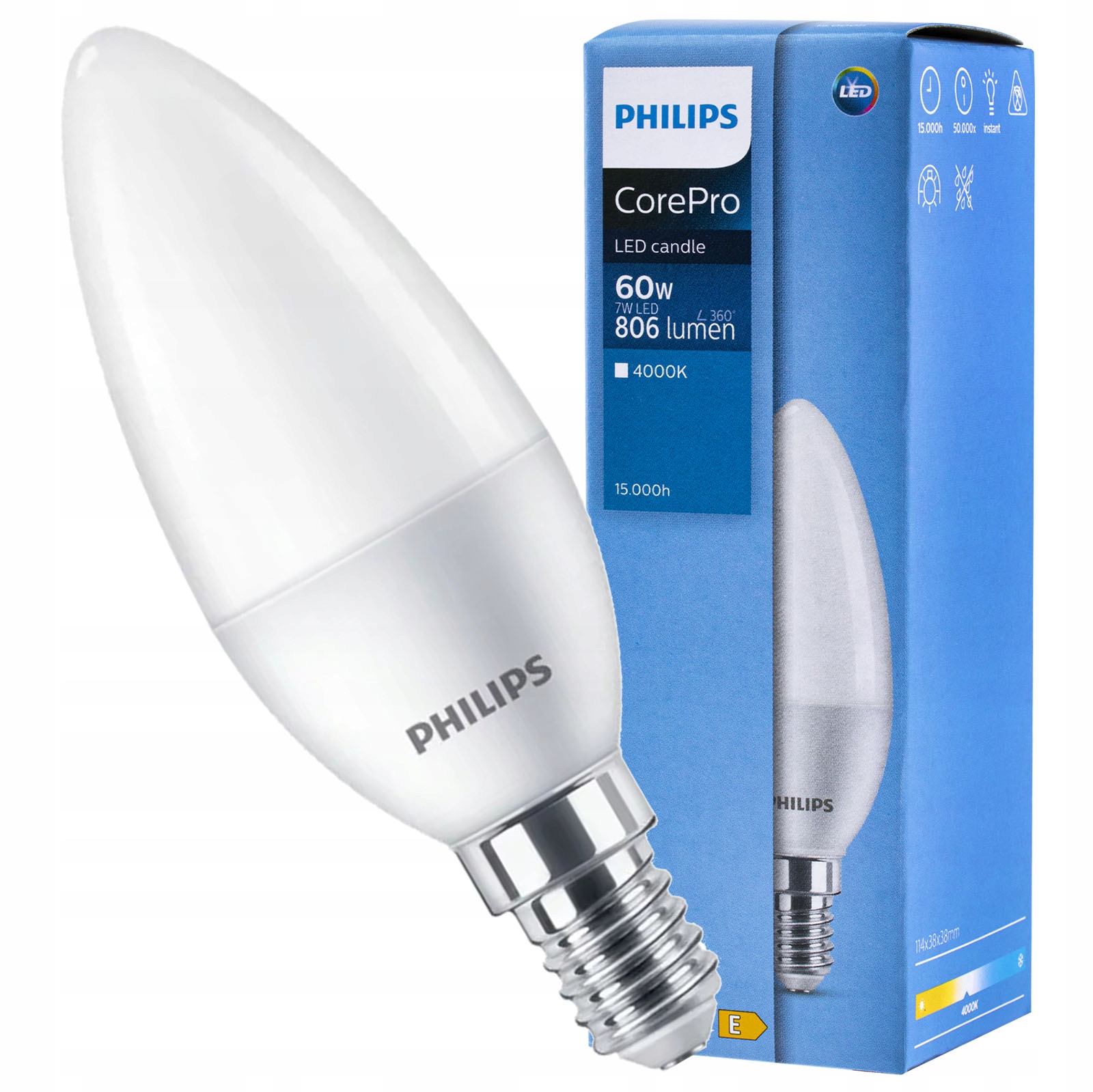 Żarówka LED E14 7W=60W 830lm 4000K PHILIPS świeca (8719514312982 ... Żarówka LED E14 7W=60W 830lm 4000K PHILIPS świeca (8719514312982 ...