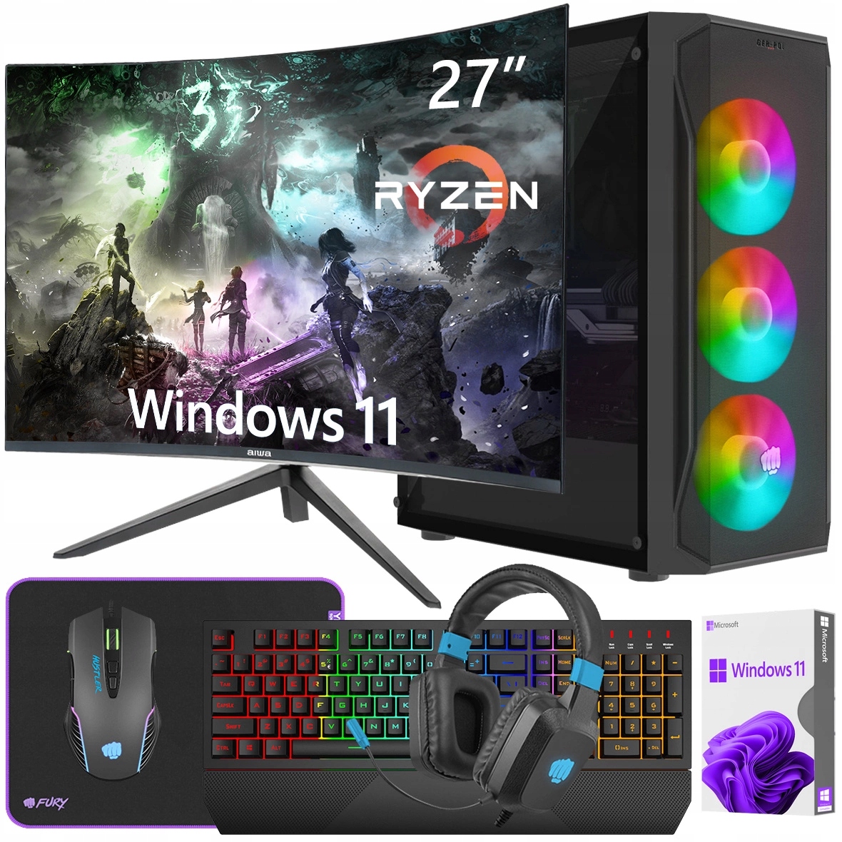HERNÝ SET RYZEN 5500 RTX 3050 32GB DDR4 SSD 512 WINDOWS 11 MONITOR 27 ...