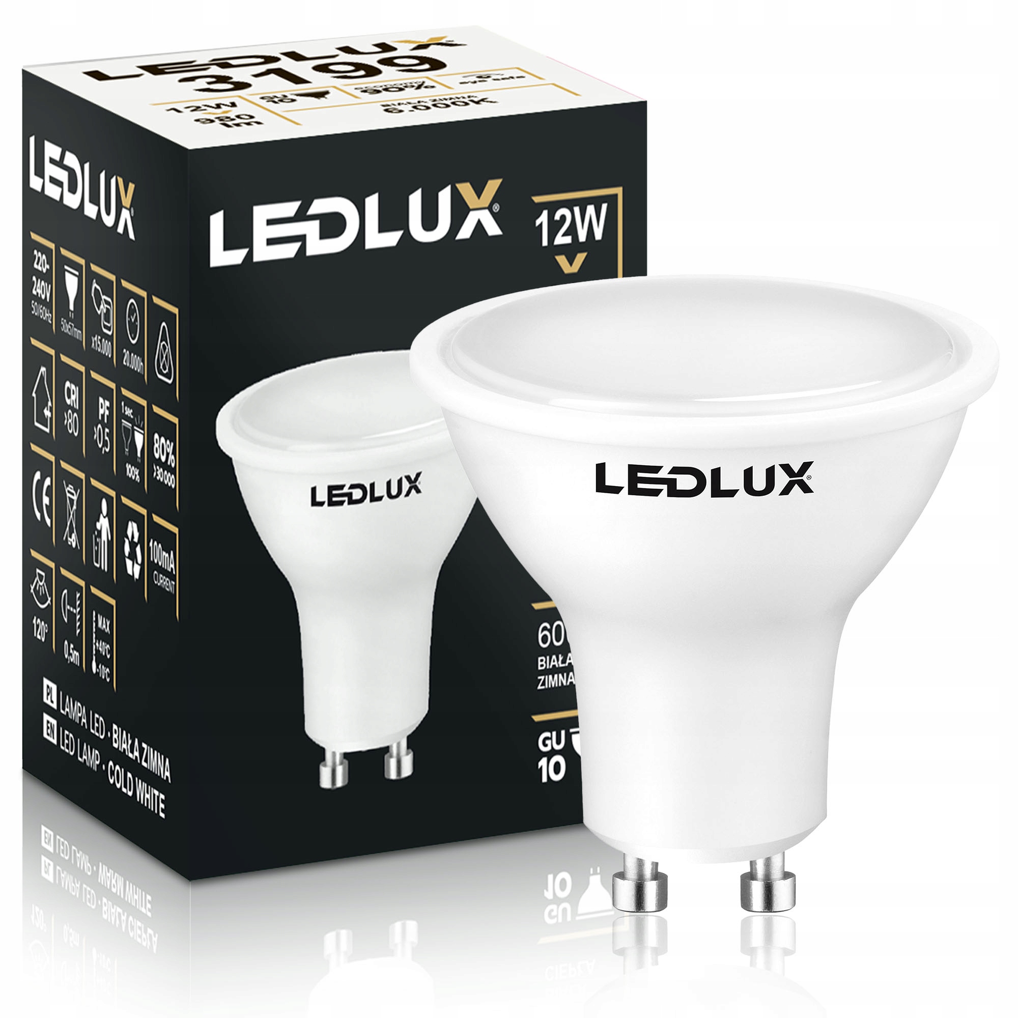 LED žárovka GU10 12W =95W SMD 6000K studená Premium LEDLUX nemrká za 41 ...