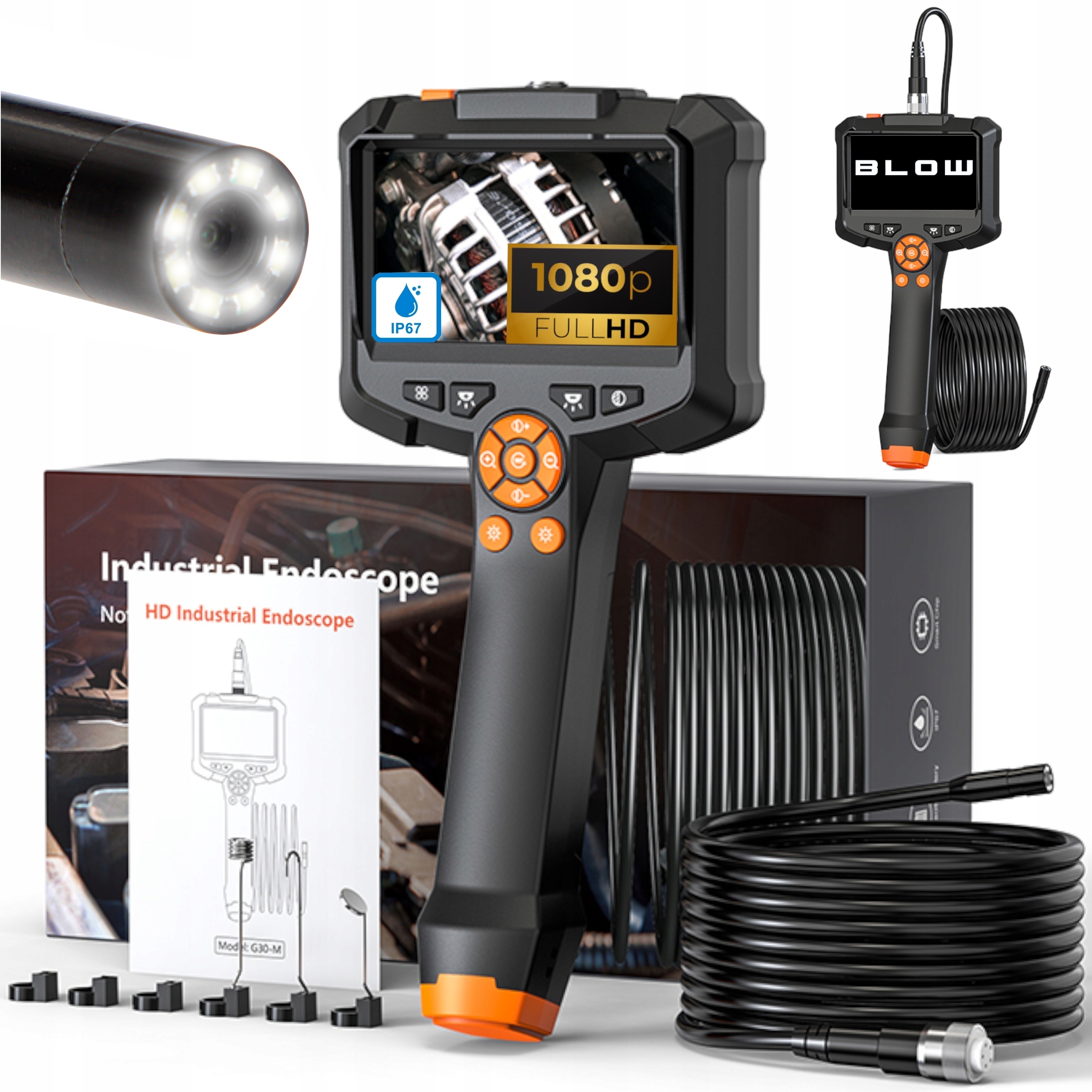 INSPEKČNÍ DÍLENSKÁ KAMERA ENDOSKOP 5M FULL HD LCD pro LED TRUBKY MOTORU ...