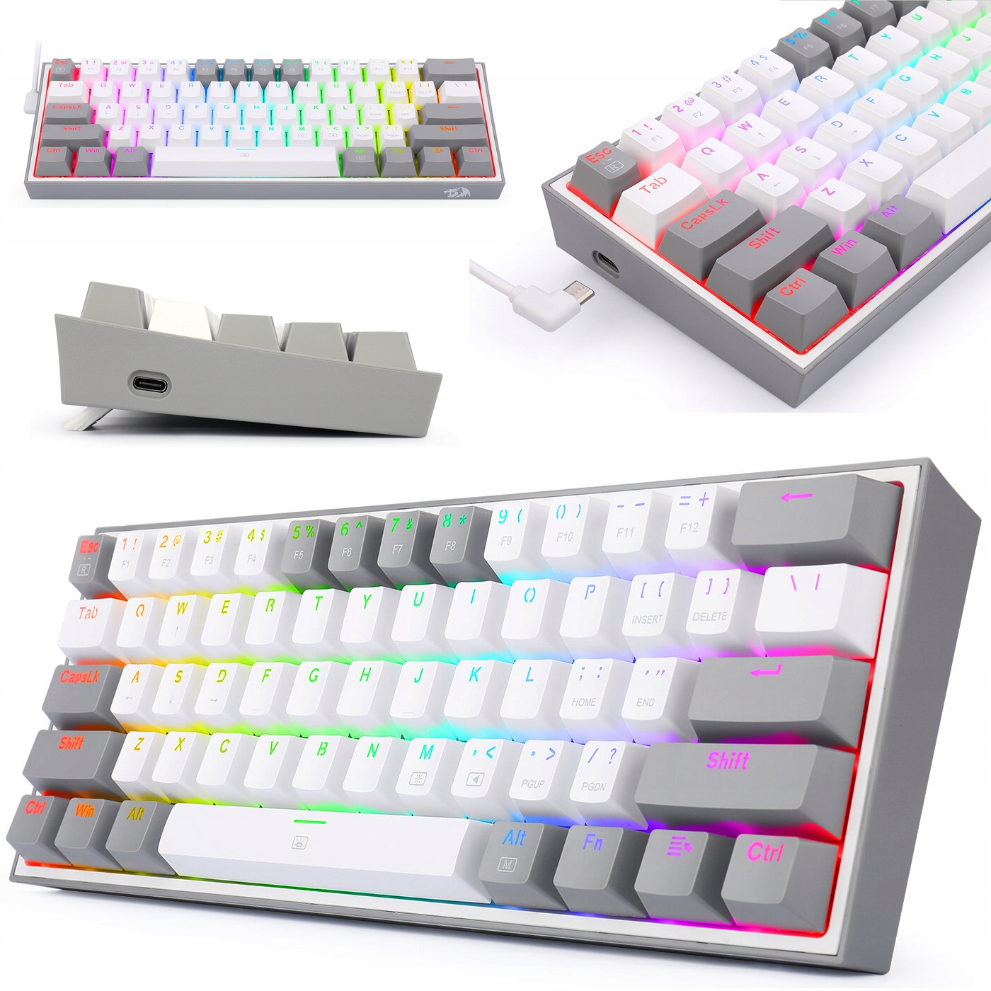 KLAWIATURA MECHANICZNA REDRAGON K617 RGB FIZZ RED BOX SWITCH BIAŁO ...