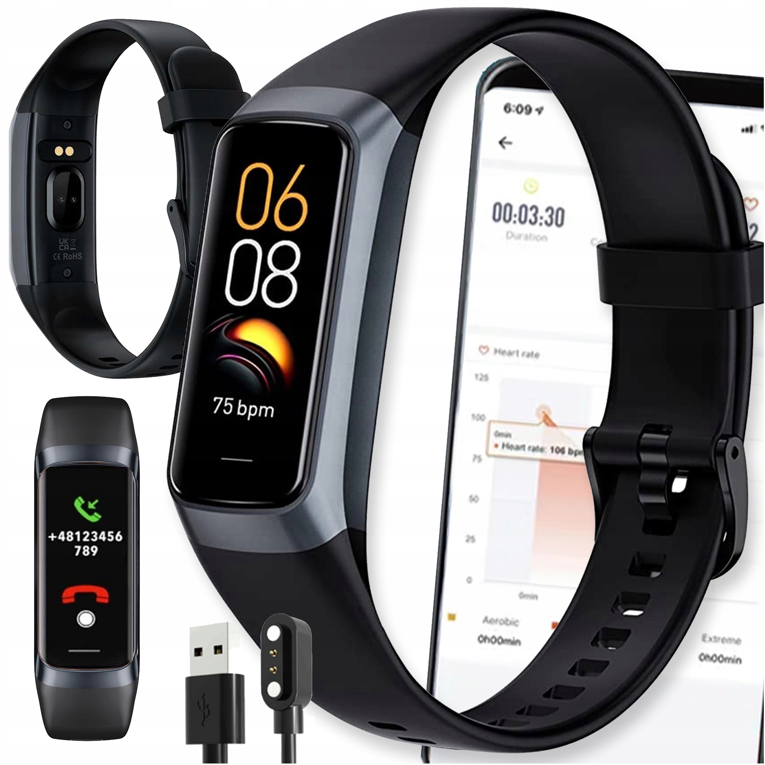 SMARTBAND BAND SMARTWATCH SMART CZARNY ZEGAREK OPASKA DAMSKI MĘSKI MENU ...