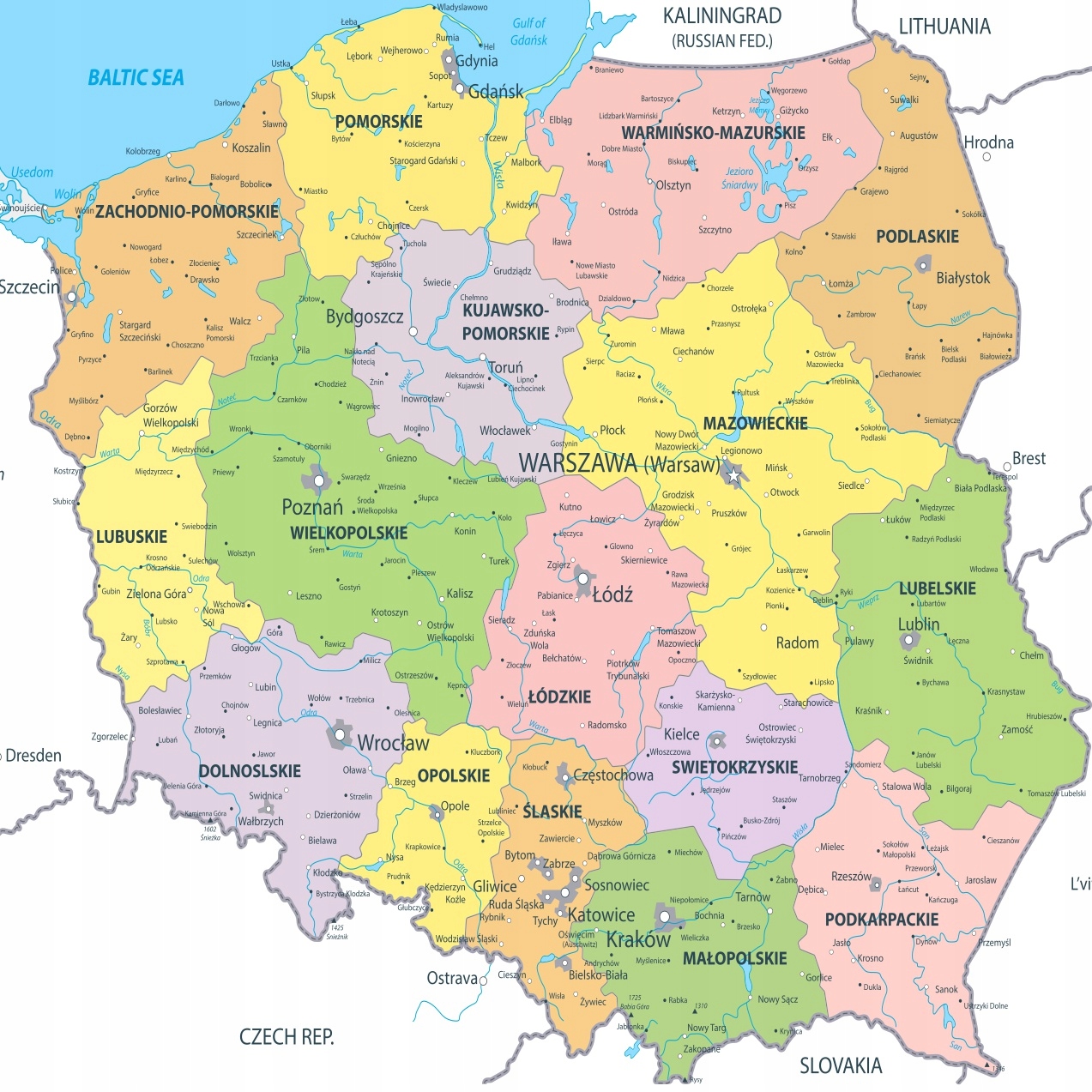 OBRAZ TABLICA KORKOWA MAPA POLSKI Po Polsku WOJEWÓDZTWA MIASTA 90x90 ...