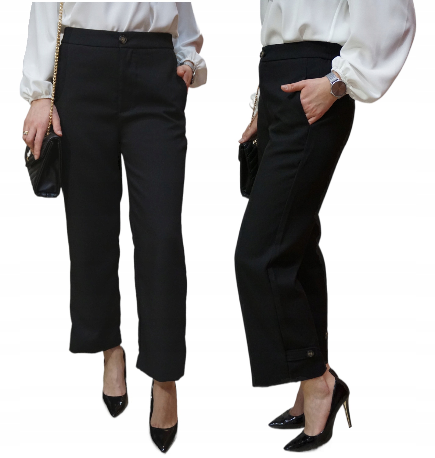 ELEGANCKIE SPODNIE DAMSKIE SZEROKIE PROSTE NA GUMCE WYSOKI STAN FREESIA ...