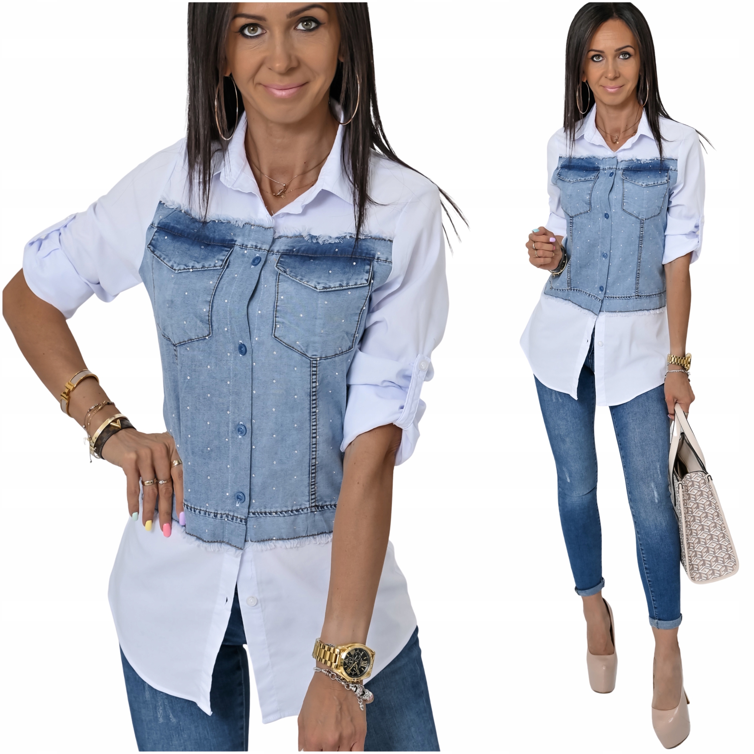 REWELACYJNA KOSZULA Z JEANSOWĄ WSTAWKĄ RHEA! WZ.1 XL • Cena, Opinie ...