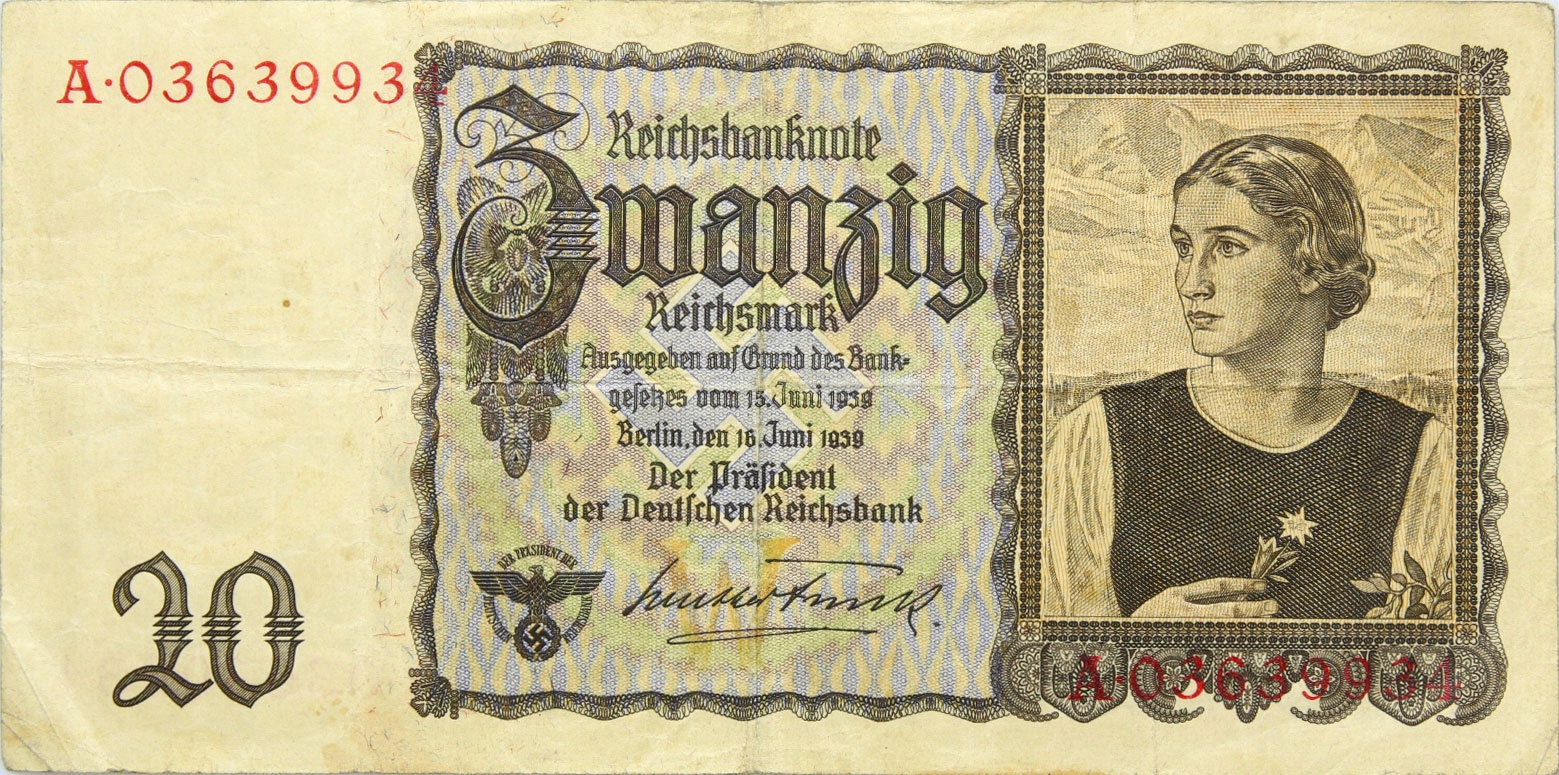 Banknot 20 reichsmark Niemcy - III Rzesza - BANKNOT - 20 Marek 1939 ...