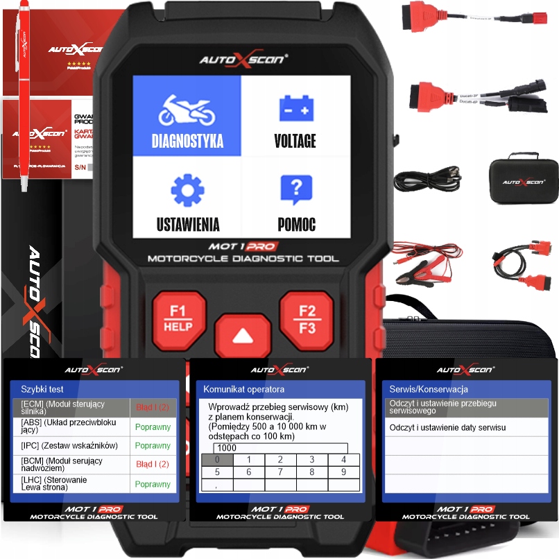 TESTER DIAGNOSTYCZNY MOTOCYKL MOTOR PIAGGIO MOT1Pro+ADAPTERY JEZYK ...