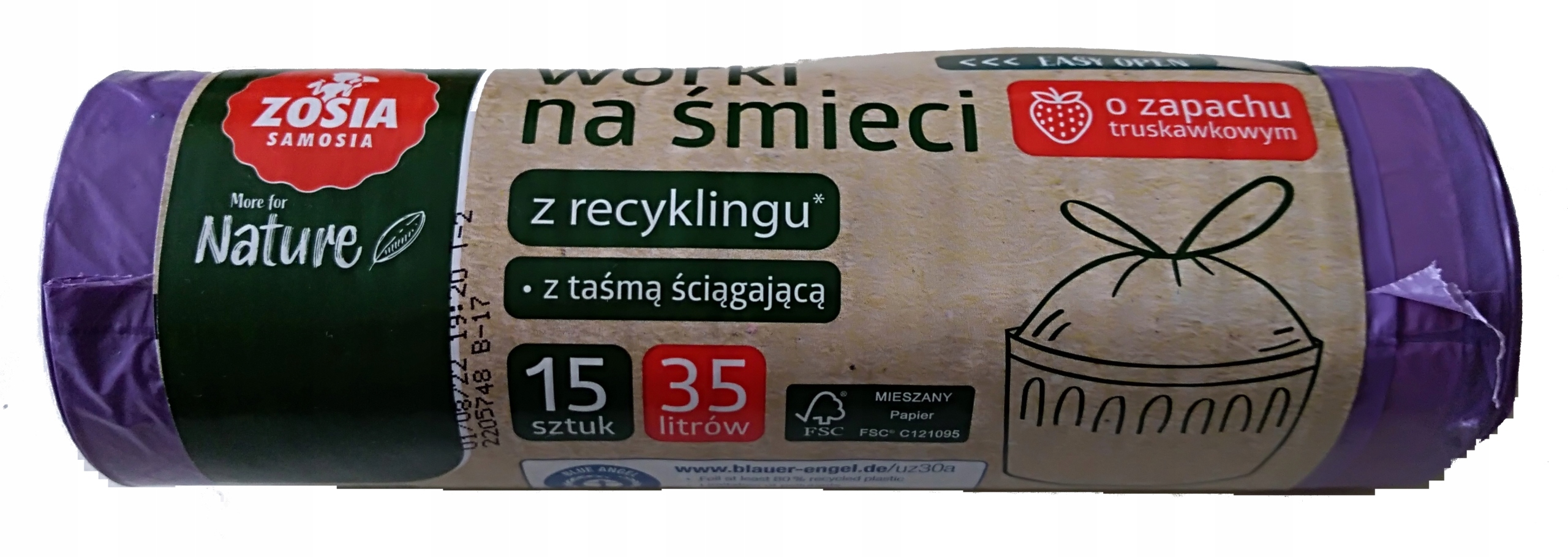 WORKI NA ŚMIECI ZOSIA Z TAŚMĄ TRUSKAWKA 35l 15szt (8445317013022) • Cena, Opinie • Worki na ...