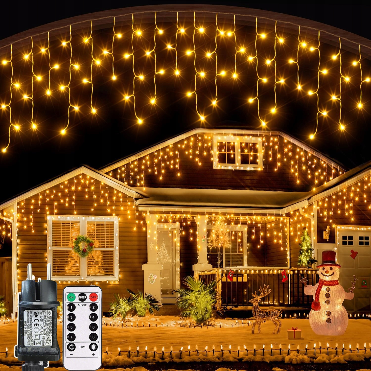 600 LED ZÁVĚS VENKOVNÍ OSVĚTLENÍ IP44 FLASH Bílá Teplá 15m + DÁLKOVÉ ...