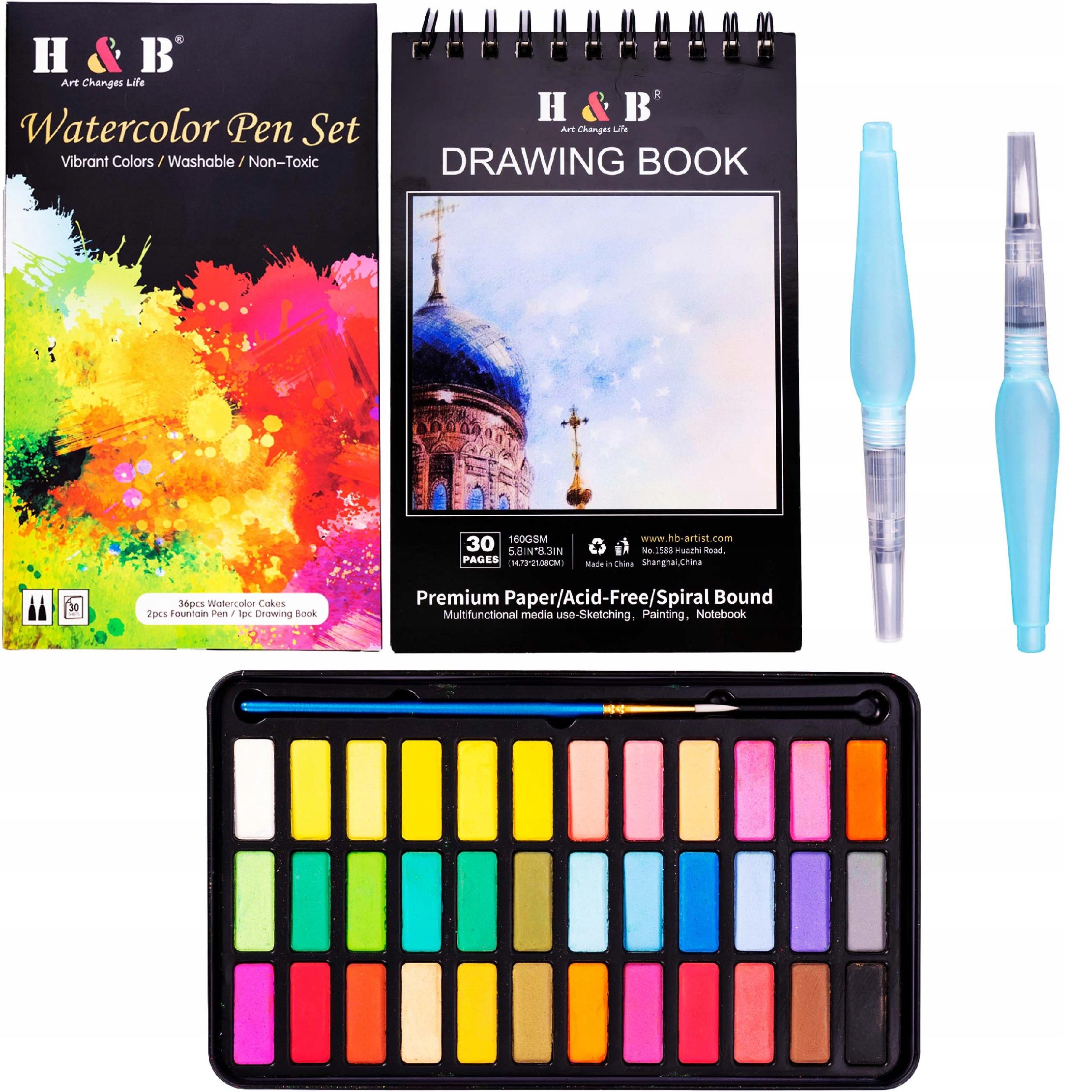 PROFESJONALNY ZESTAW FARBY AKWARELOWE WODNE ZESTAW AKWARELE 36 KOLORY ...