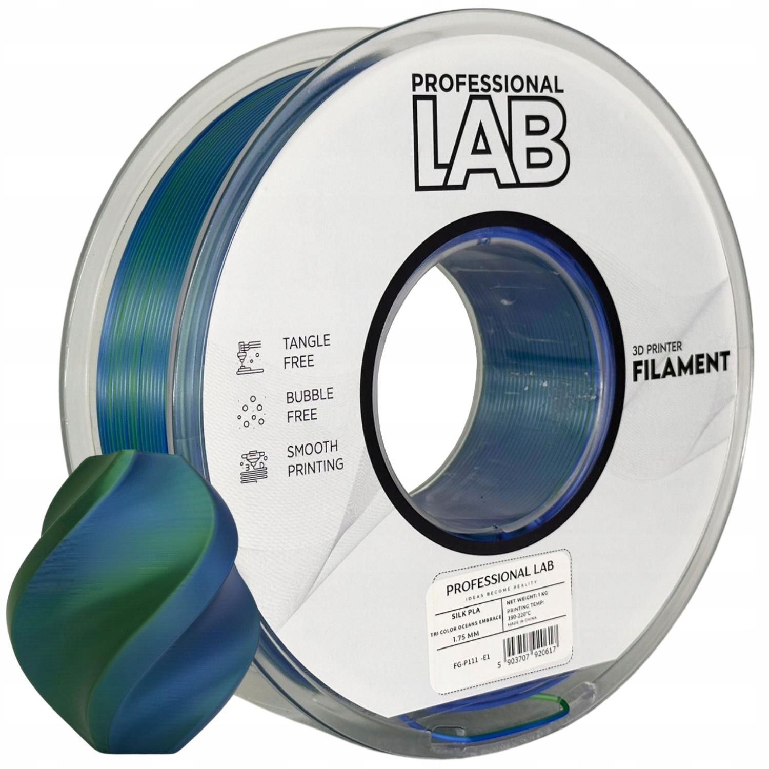 Filament Silk PLA Tri Color Oceans Embrace Prof. Lab 1,75mm 1000g ...
