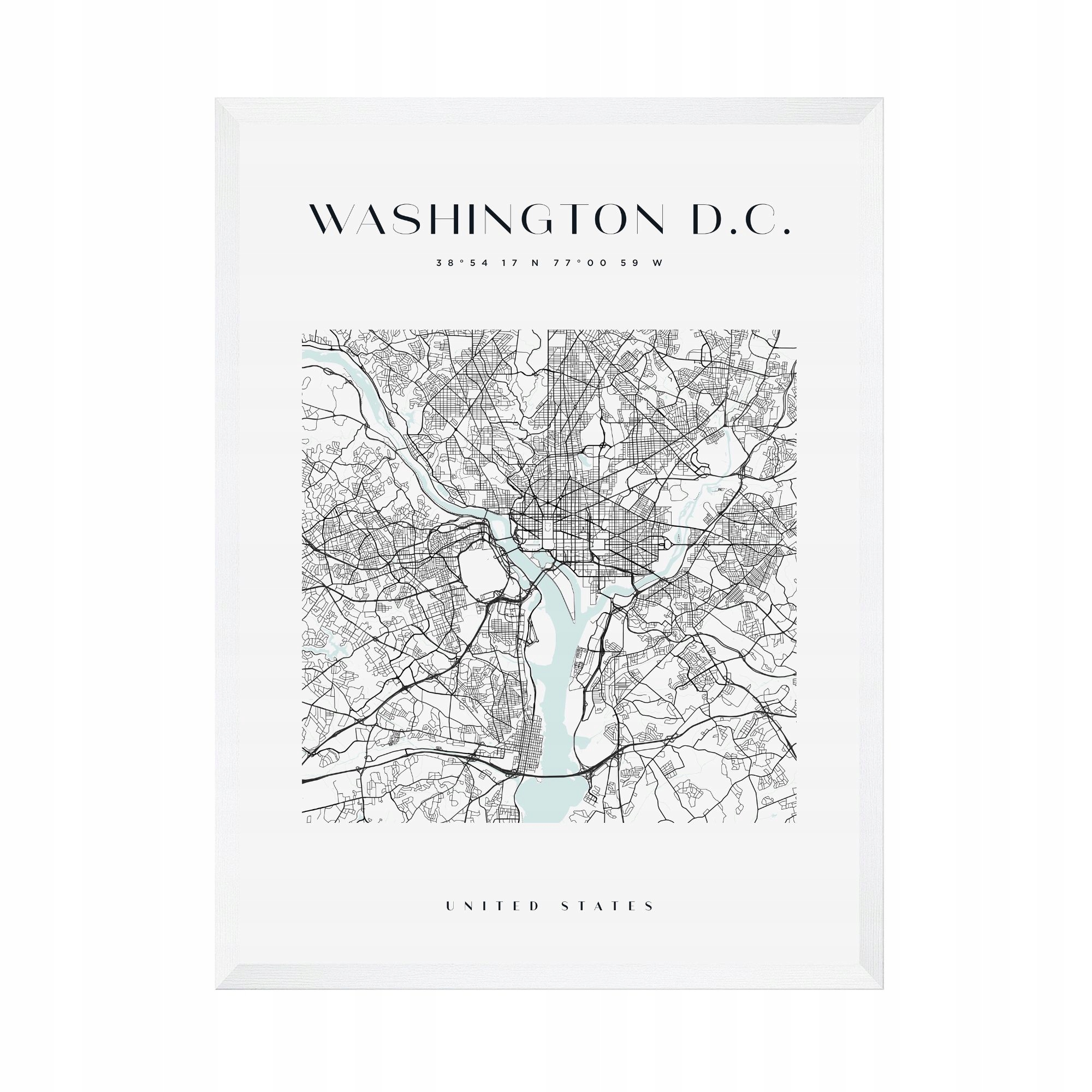 Plagát Mapa mesta Washington, štvorec 24x30 cm + biely rám v ráme 24 x ...