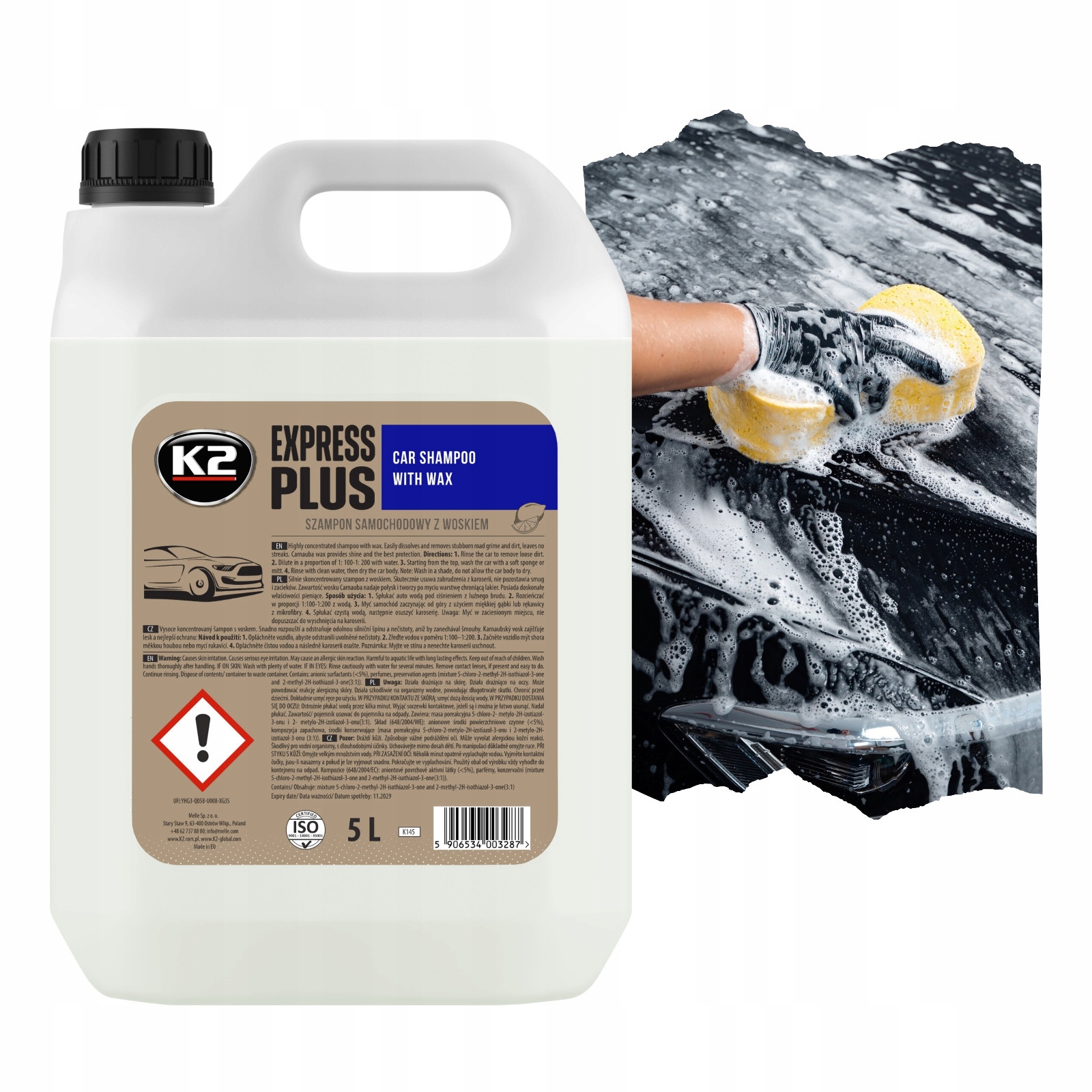 PŁYN PREPARAT ŚRODEK K2 EXPRESS PLUS 5L Z WOSKIEM DO MYCIA SAMOCHODU ...