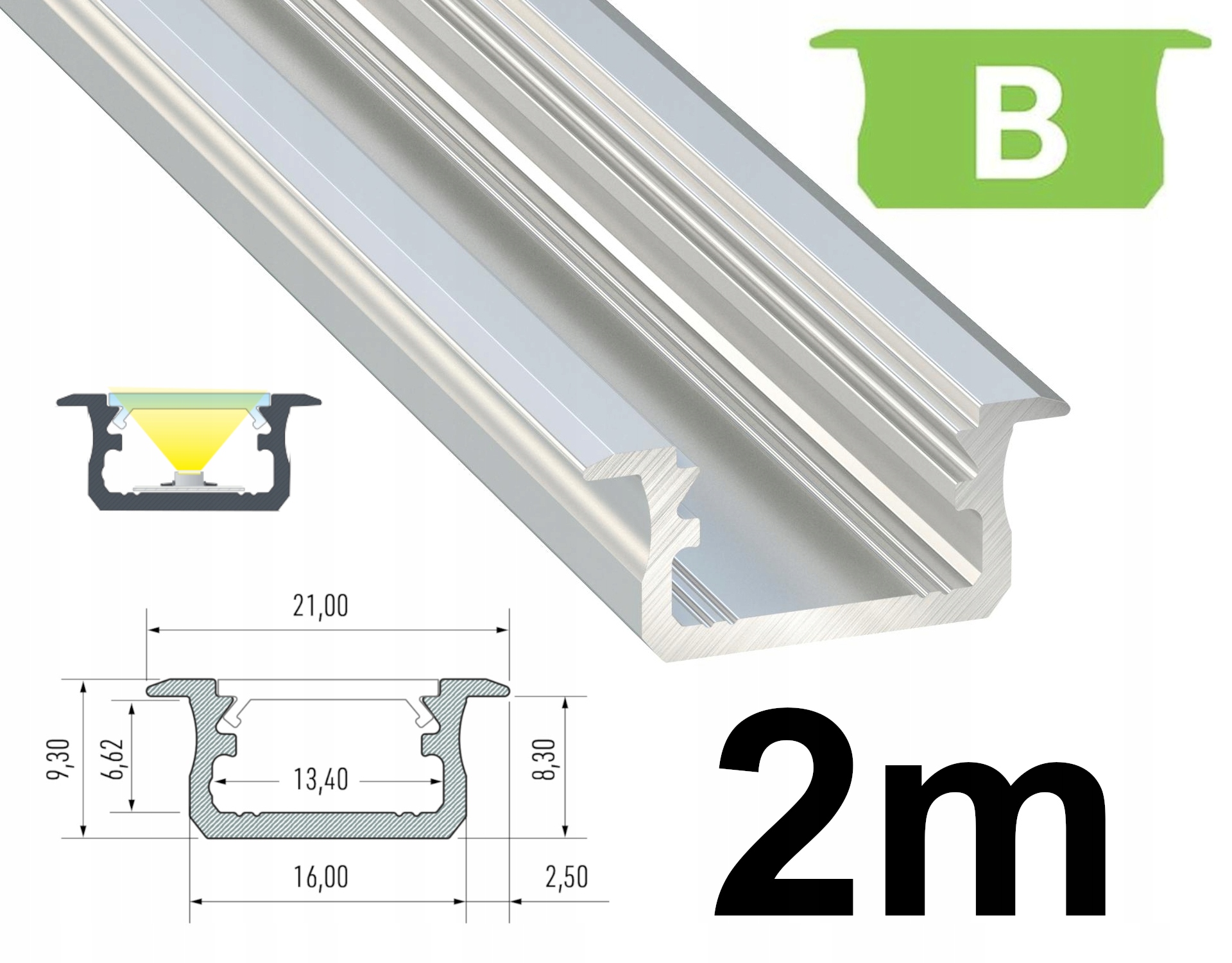 HLINÍKOVÝ PROFIL PRO LED PÁSKY 2 M TYPU B STŘÍBRNÝ - Allegro