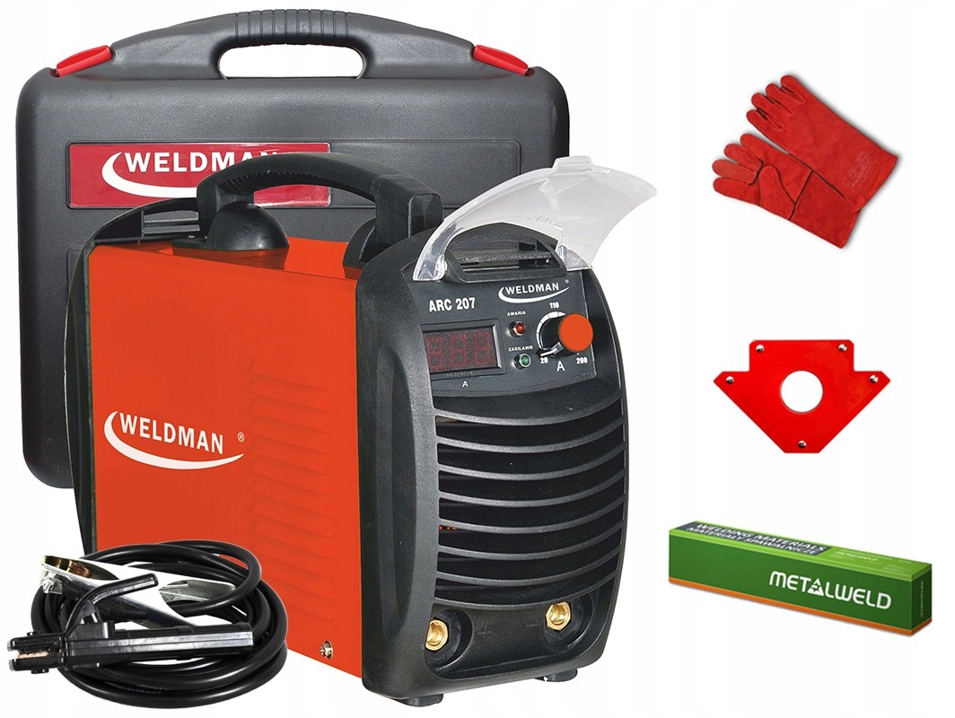 Spawarka elektrodowa MMA TIG 200A inwertorowa Arc IGBT WELDMAN Zestaw ...
