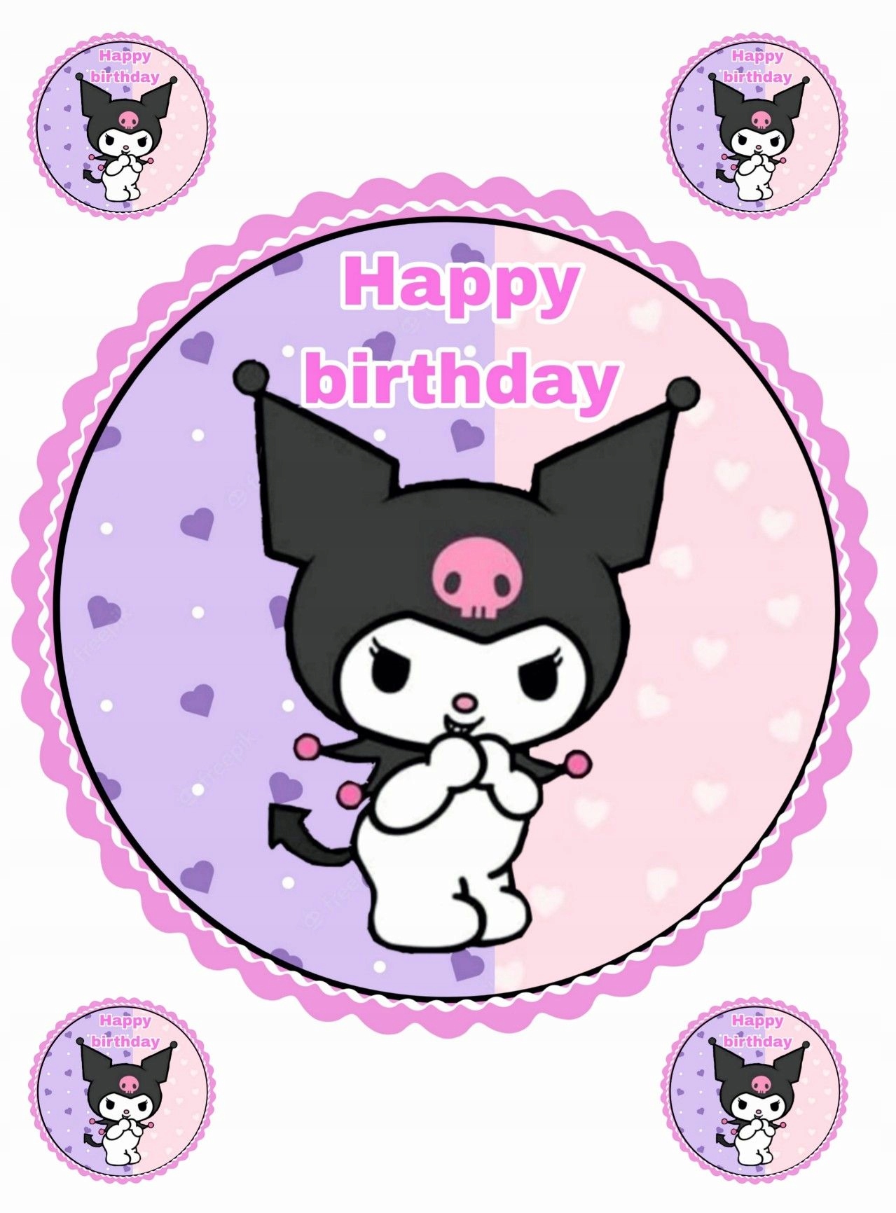 Opłatek na Tort KUROMI Dekoracja Okrąg Postacie Wydruk Cukrowy A4 ...