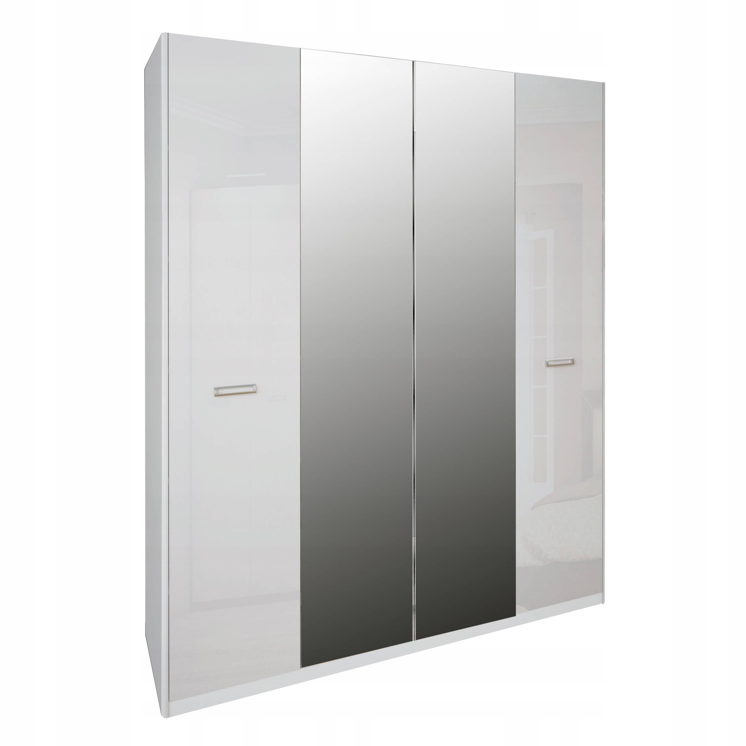 Bella BL-14-WB - Szafa 4-drzwiowa z Lustrem Biały Mat Biały Połysk ...