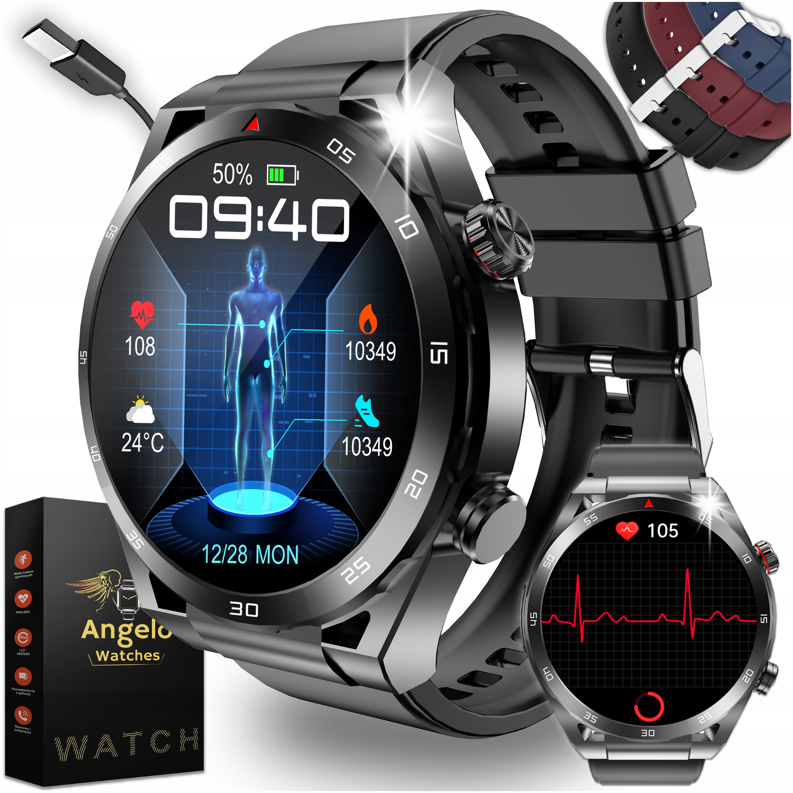 SMARTWATCH ZEGAREK MĘSKI KARDIOWATCH SMS ROZMOWY EKG CIŚNIENIE MENU POLSKIE - Sklep, Opinie ...