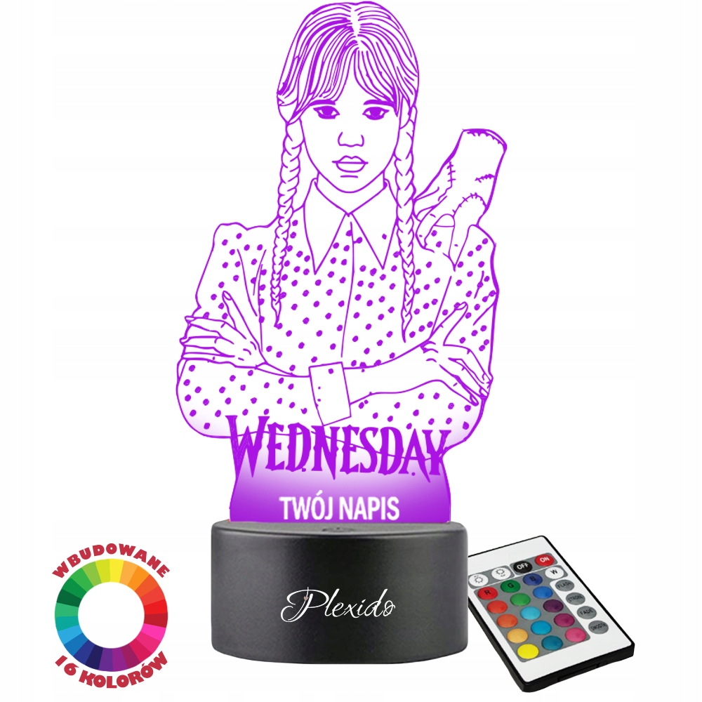 Lampka Nocna 3D LED Wednesday Addams Prezent Imię (5905342817185 ...