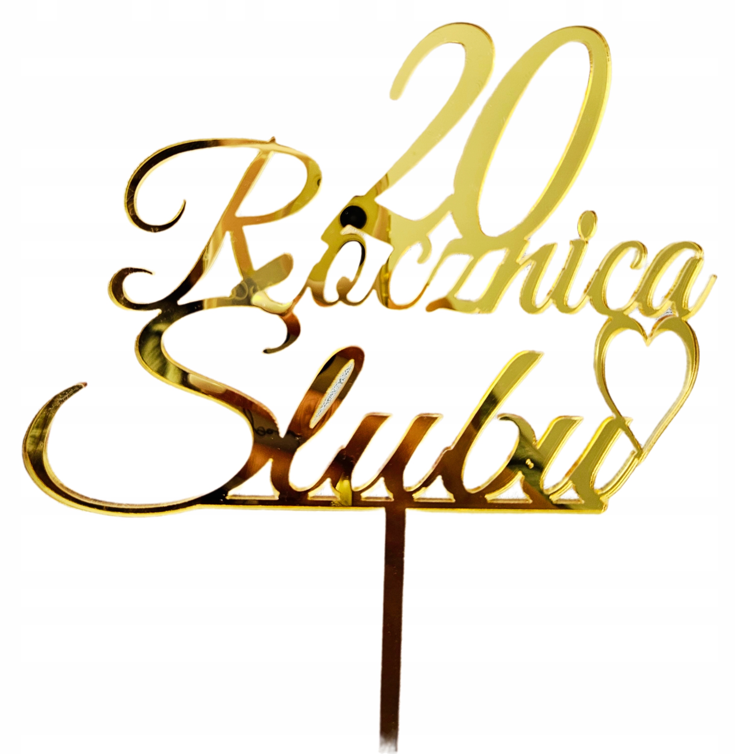 TOPPER NA TORT dekoracja LUSTRZANE ODBICIE ZŁOTY PLEXI 20 ROCZNICA ...