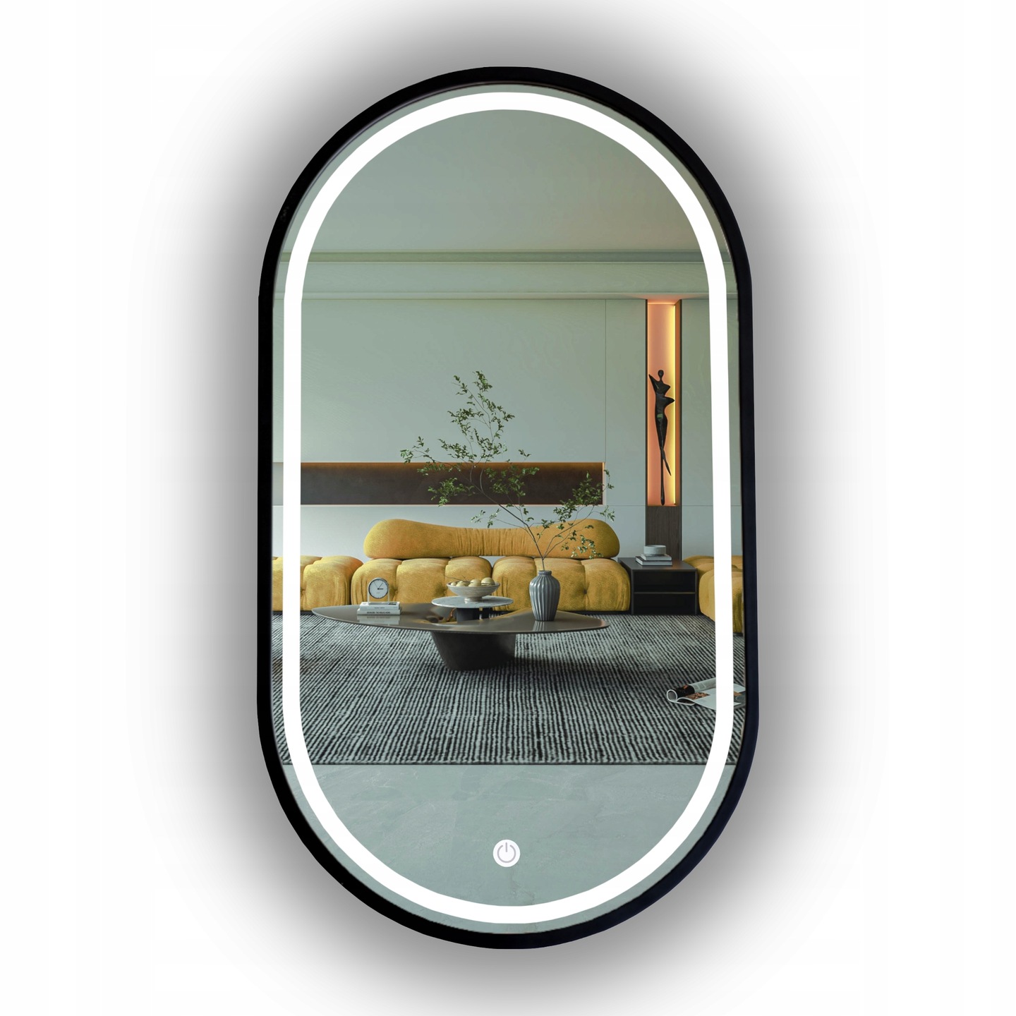 LUSTRO LED OWALNE W CZARNEJ RAMIE 80x45 CM + WŁĄCZNIK DOTYKOWY ...