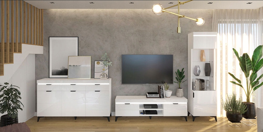 Meble BALDUR 1 biały połysk/biały mat salon RTV • Cena, Opinie ...