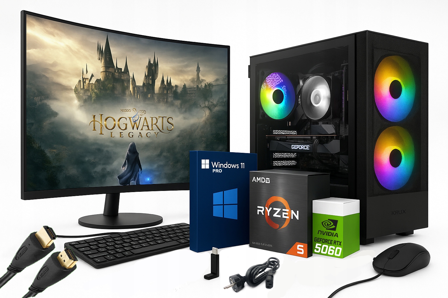 ZESTAW KOMPUTER GAMINGOWY +27" RYZEN 5 RTX 5060 64GB 2TB DLA GRACZA WIN ...