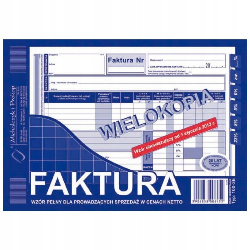 Faktura VAT NETTO A5 100-3E wielokopia samokopiująca bloczek 80 kartek ...