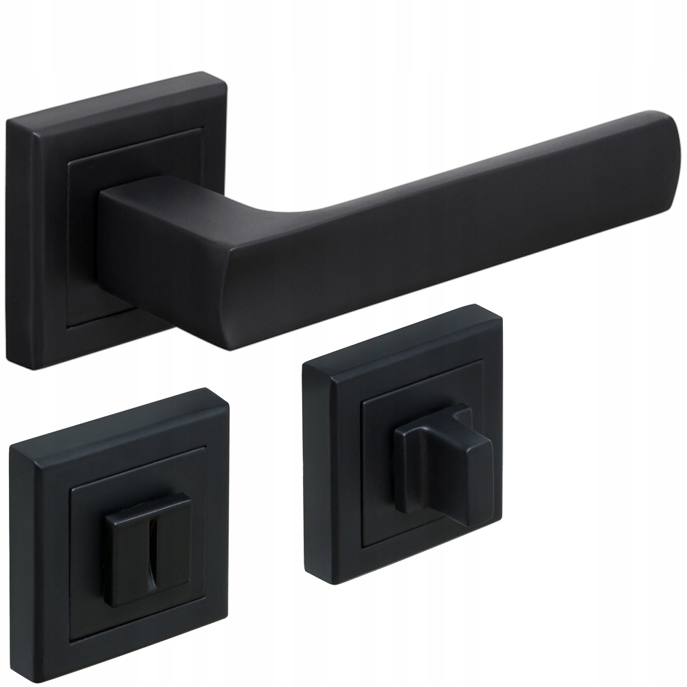 KLAMKA DO DRZWI DRZWIOWA KOLOR CZARNY MAT ŁAZIENKOWA WC Z POKRĘTŁEM ...