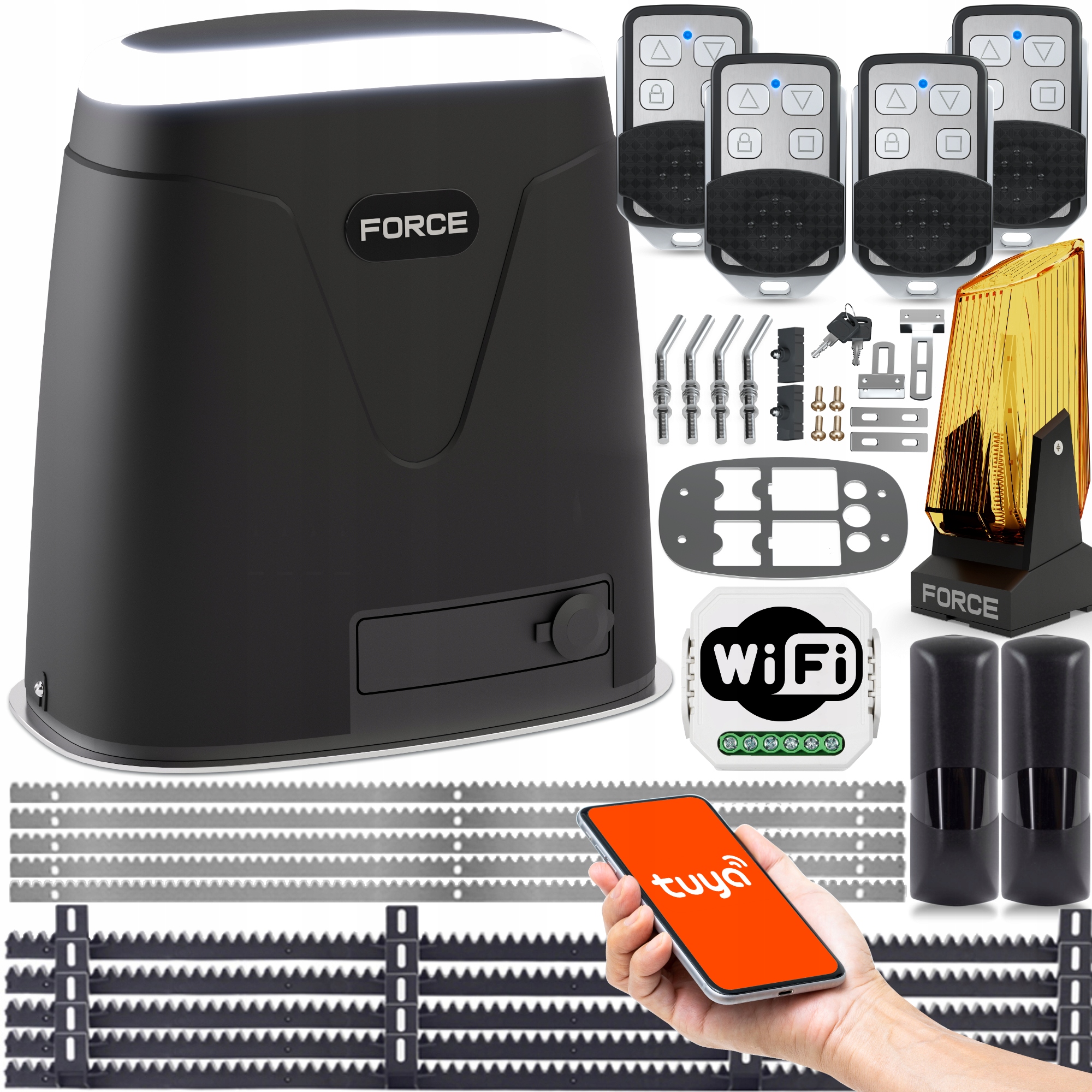 FORCE HiTron 24V NAPĘD DO BRAM PRZESUWNYCH do 800kg LAMPA LED, WiFi ...