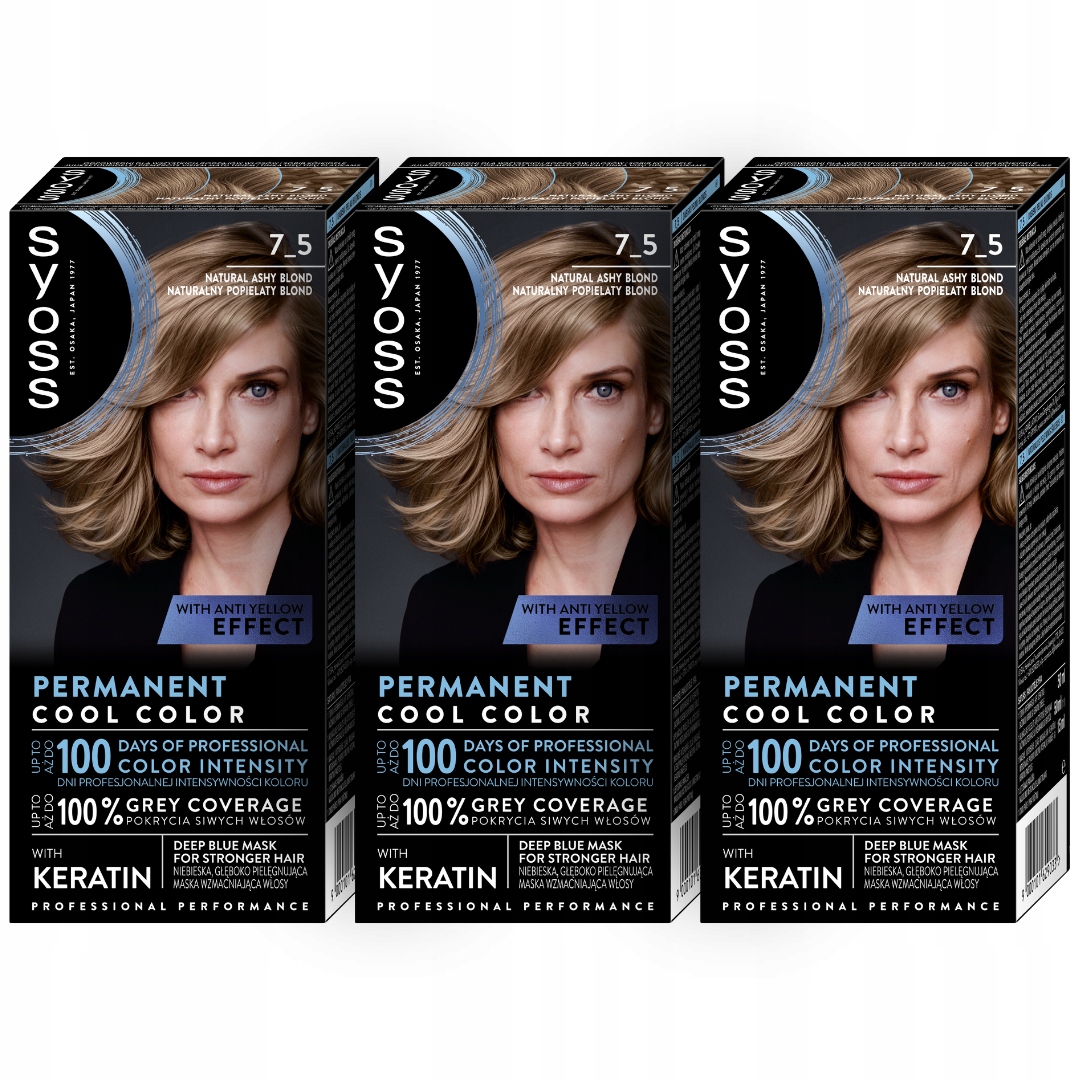 Syoss Permanent Coloration Farba do Włosów 7_5 Naturalny Popielaty Blond x3 (3838824388830 ...
