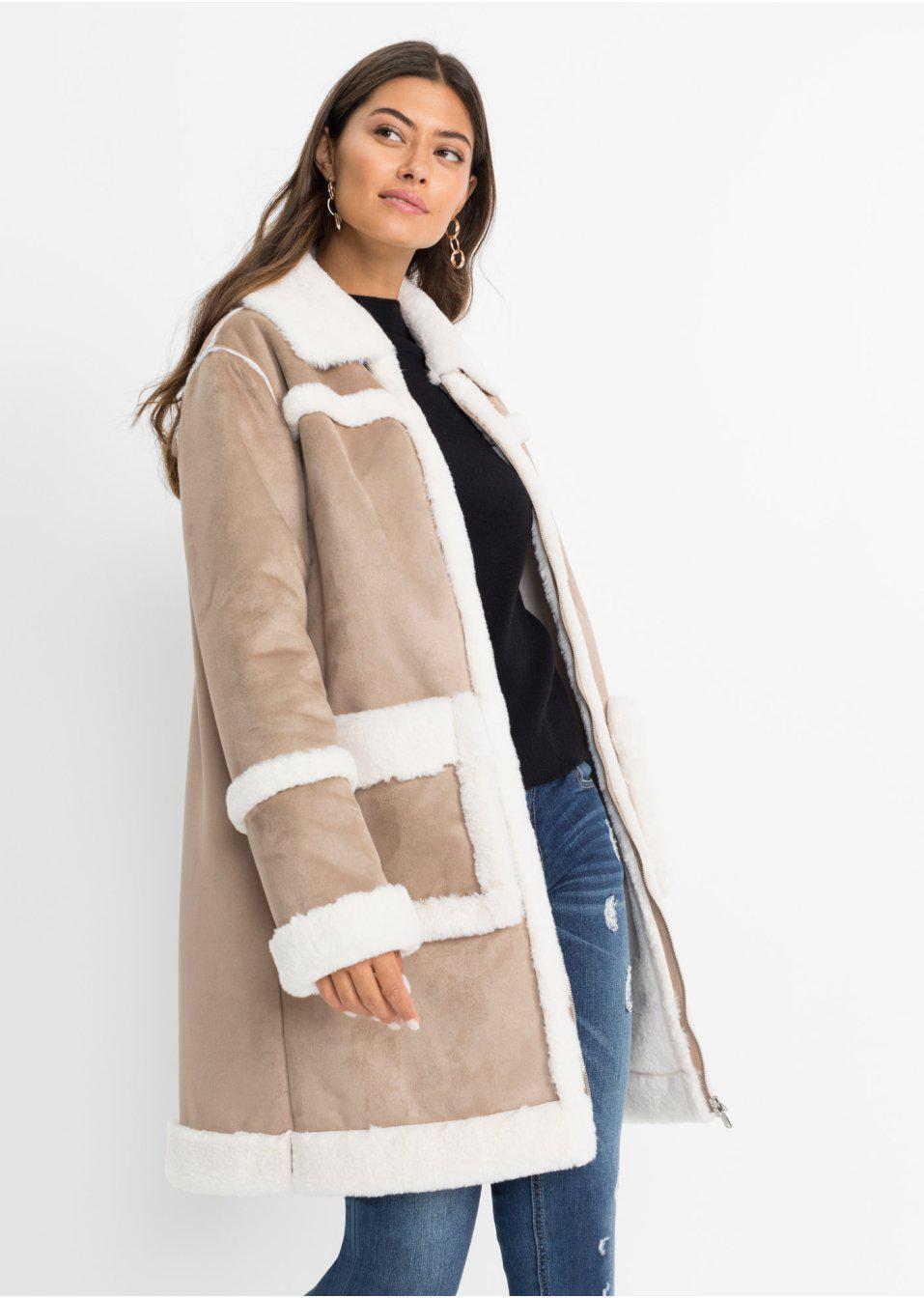 BEŻOWY PŁASZCZ Z FUTERKIEM BONPRIX 40 13610645789 - Allegro.pl