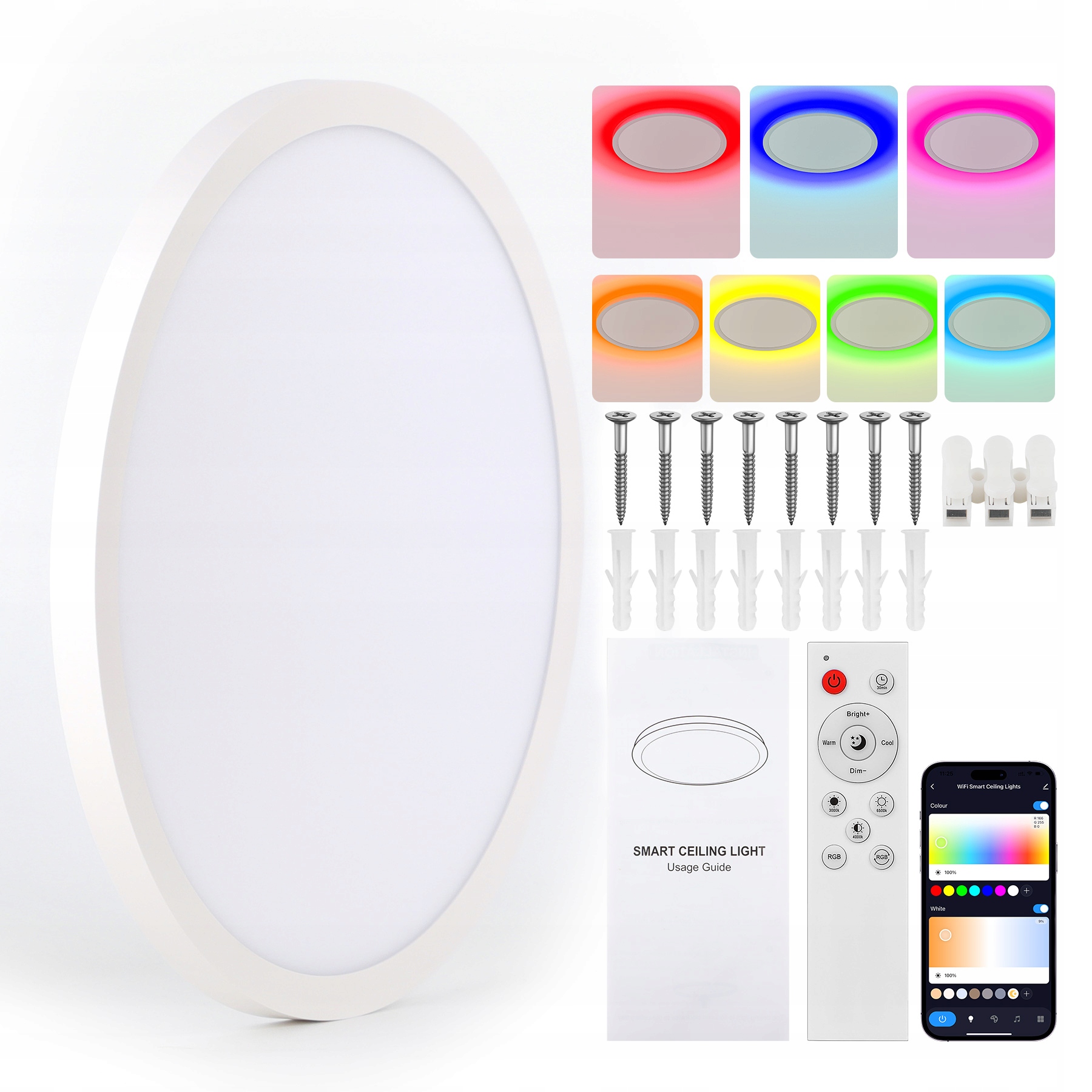 30W Smart Lampa plafon Sufitowa LED RGB ultracienki 2400ML z PILOT ...