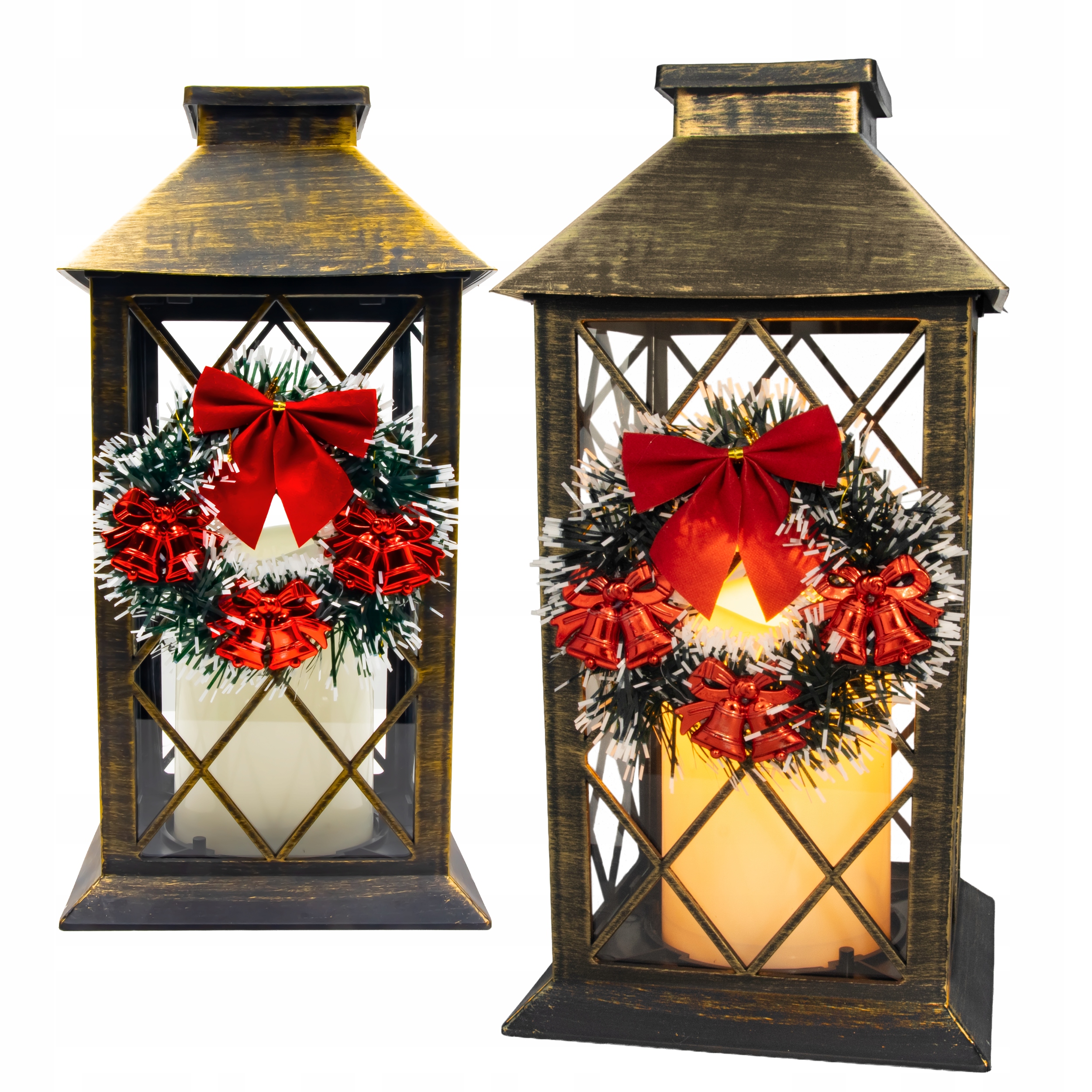 VÁNOČNÍ DEKORACE Solární lucerna ZDOBENÁ VĚNCEM Hřbitovní Svíčka ZLATÁ ...