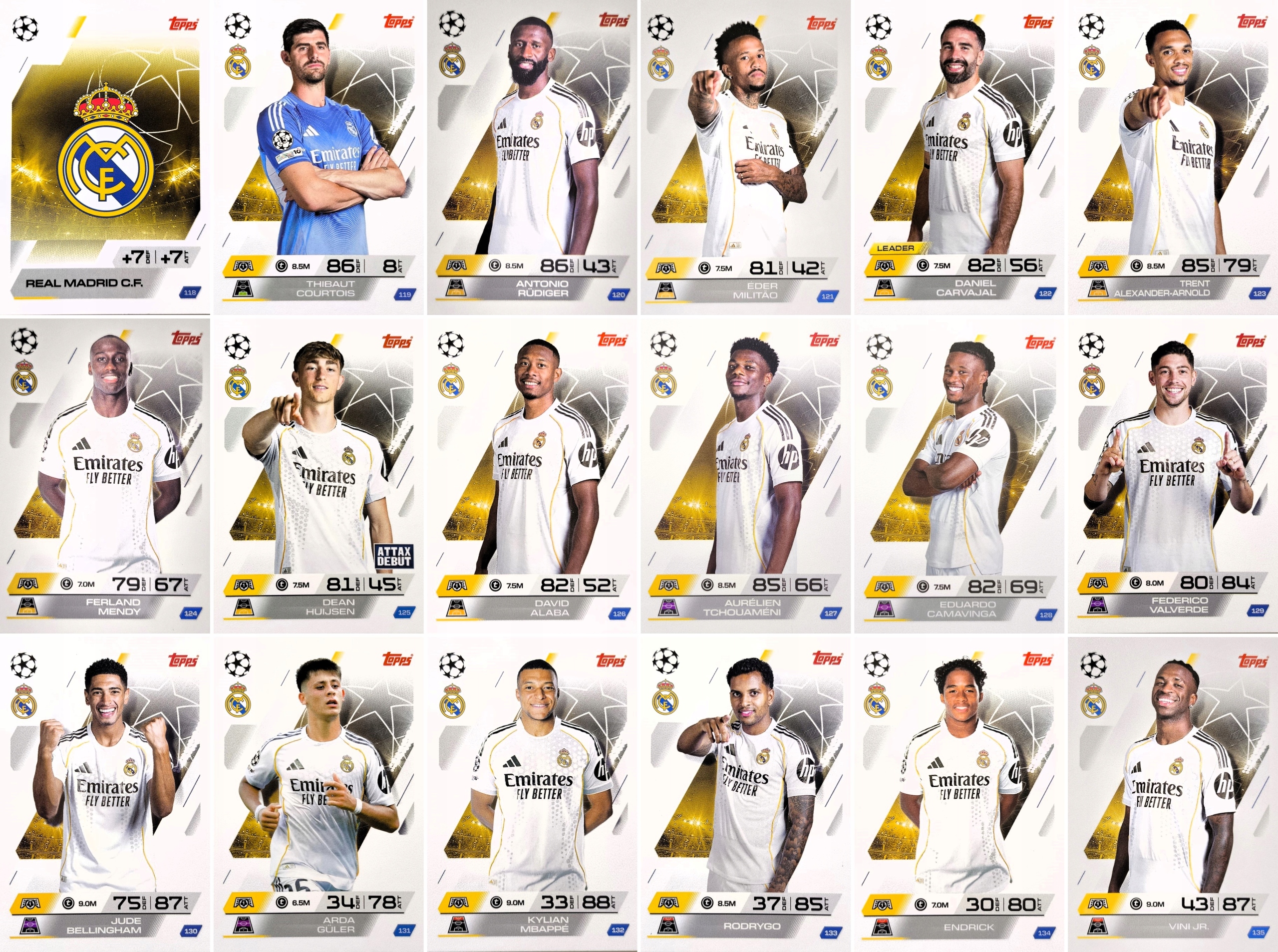 TOPPS MATCH ATTAX 2025/26 2026 KOMPLET REAL MADRYT ZESTAW TEAM SET 18 ...