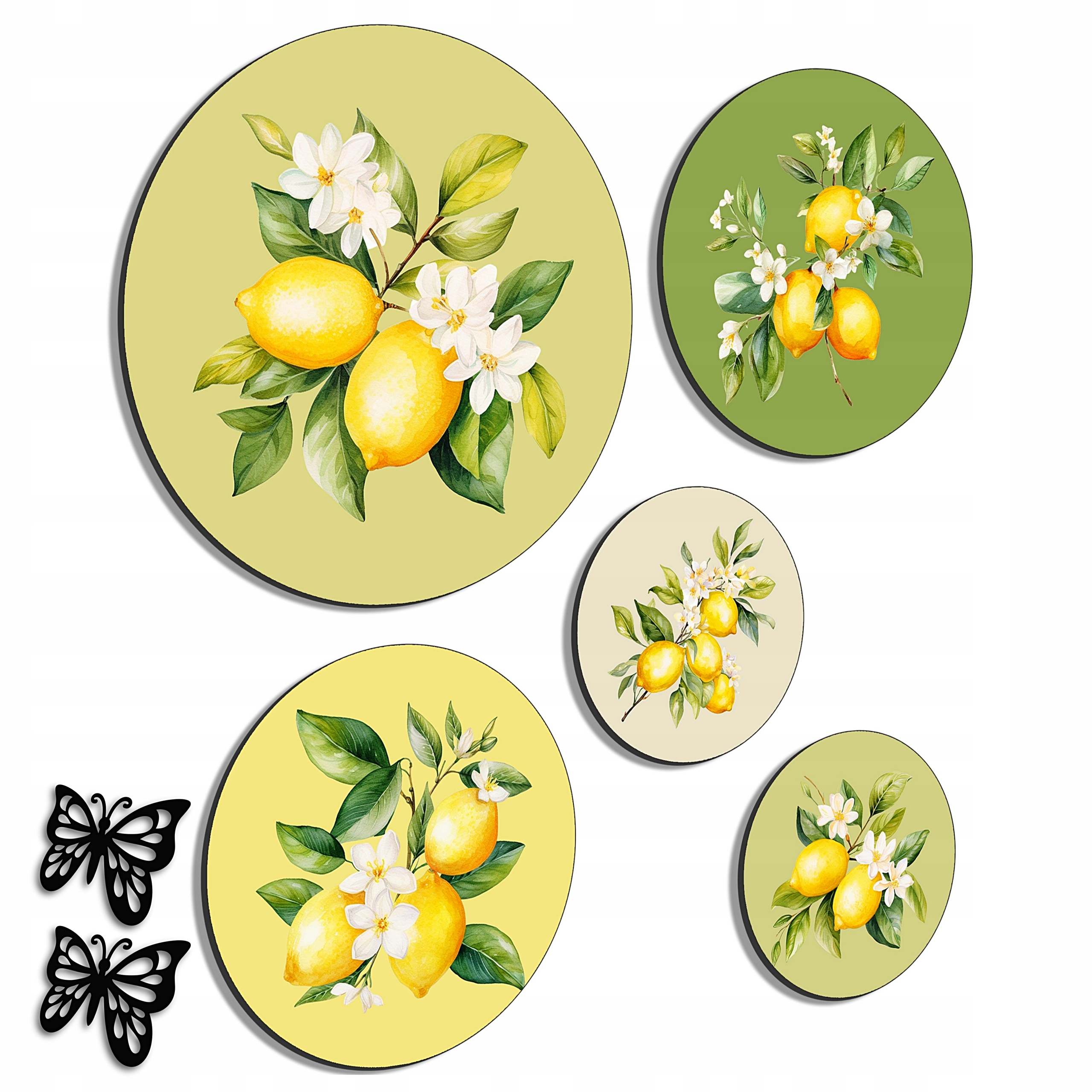 OBRAZ AŻUROWY OKRĄGŁA OZDOBA ŚCIENNA OBRAZY SALONU ZESTAW CYTRYNY ...