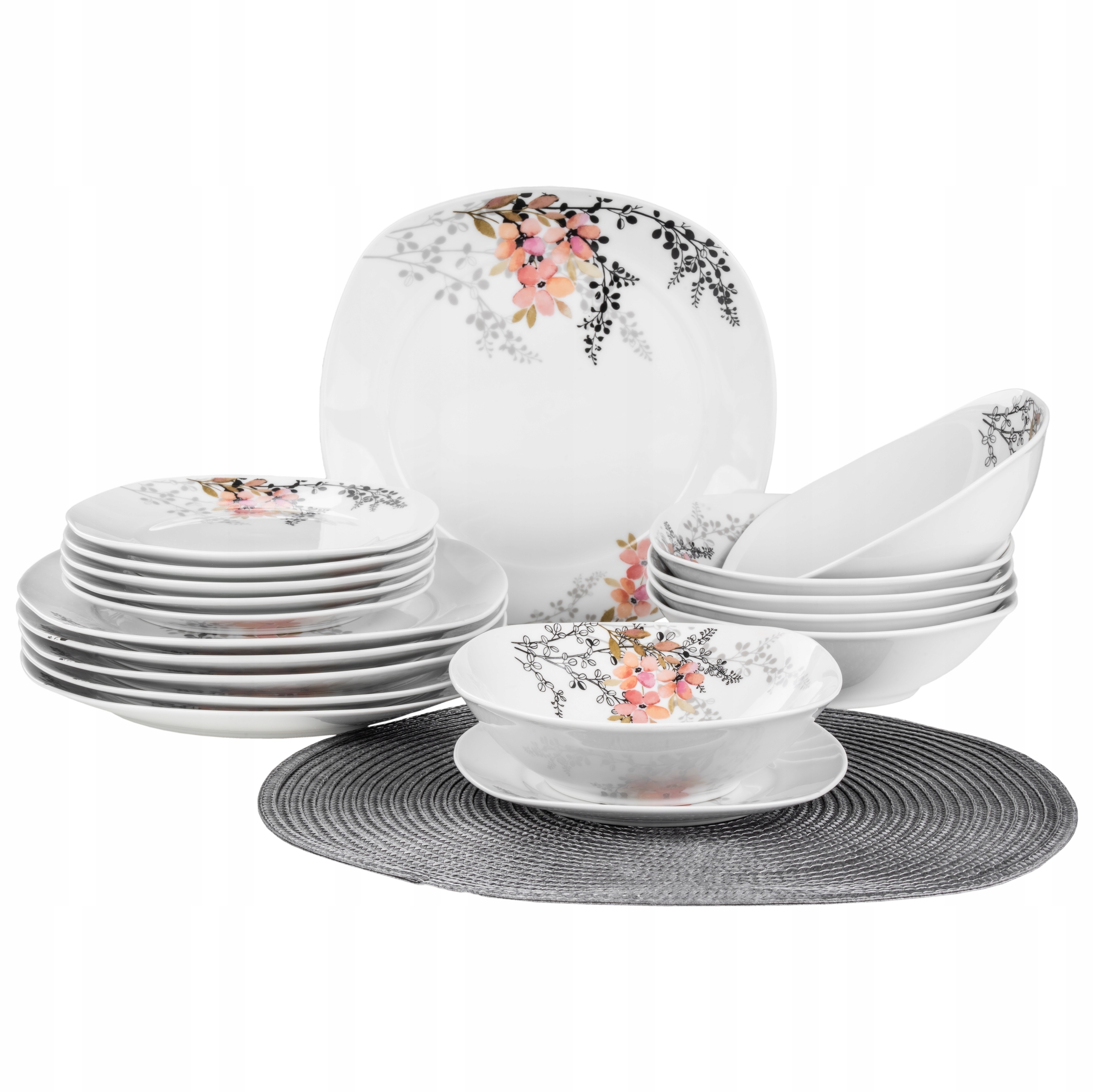 SERWIS OBIADOWY PORCELANOWY 18EL 6OSÓB KOMPLET ZESTAW TALERZY BIAŁY ...