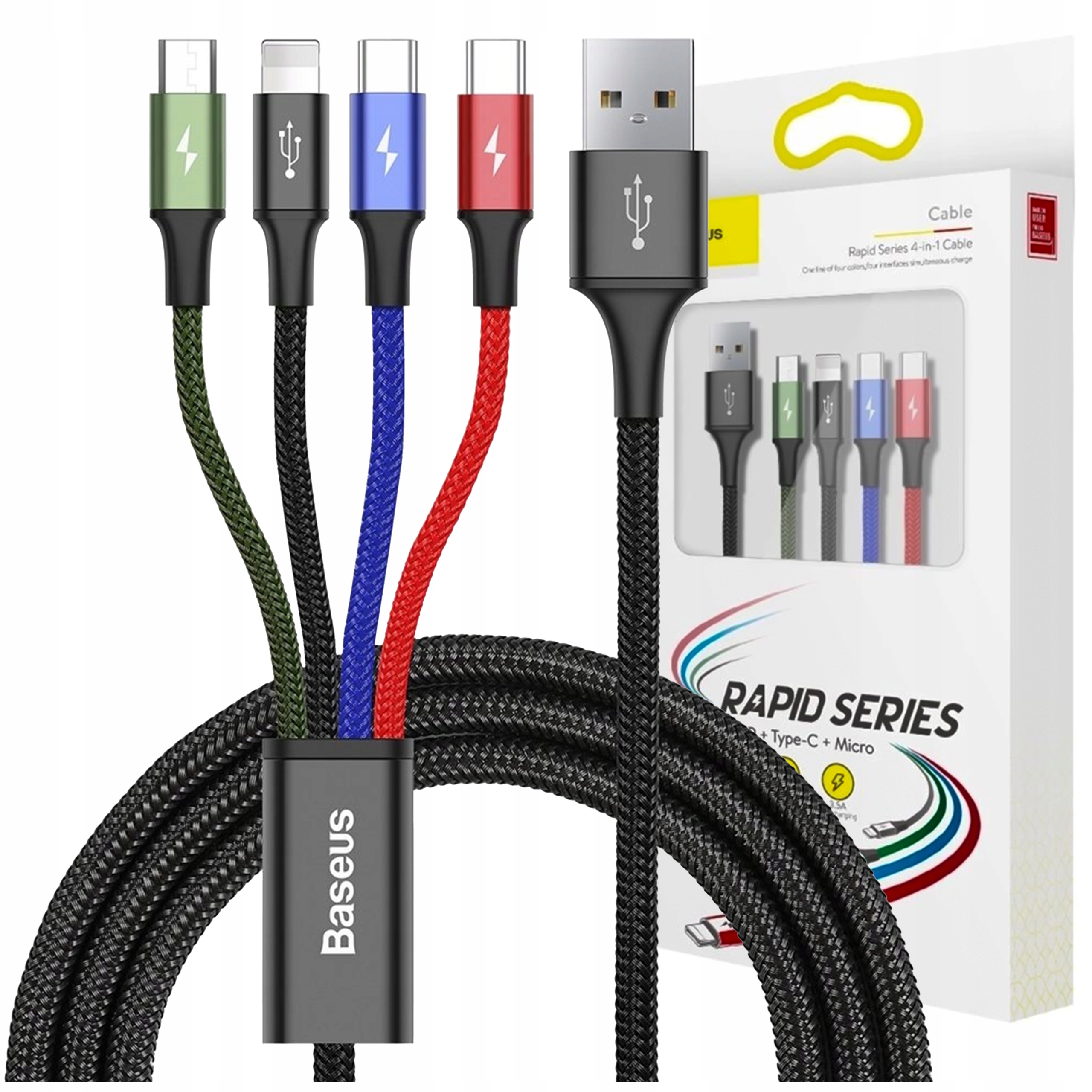 BASEUS SZYBKI KABEL 4W1 USB Lightning/2x USB C/micro USB MOCNY PRZEWÓD 1.2m - Sklep, Opinie ...